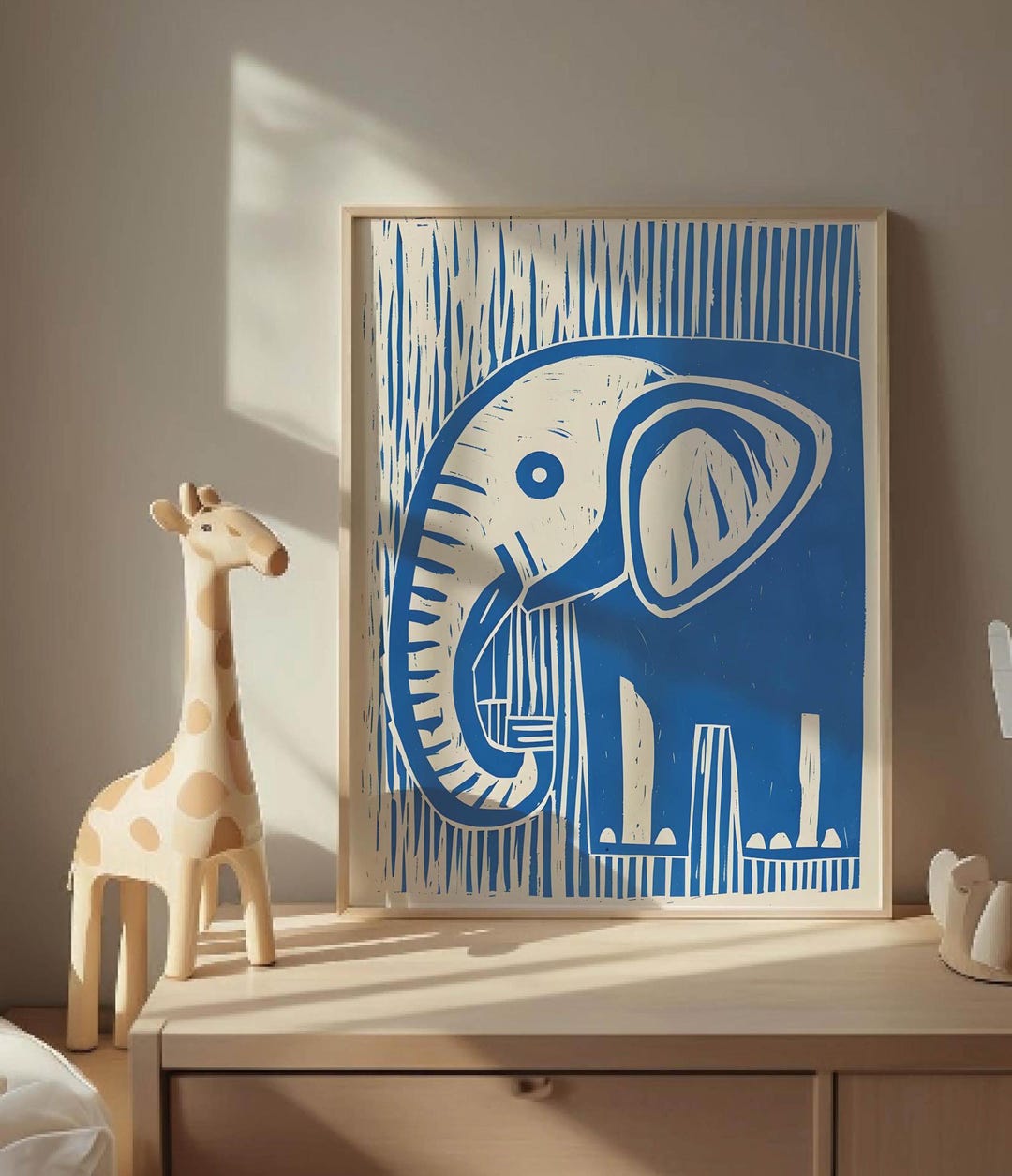 Linocut Blue Elephant Poster Download Digital Download Home Decor ...