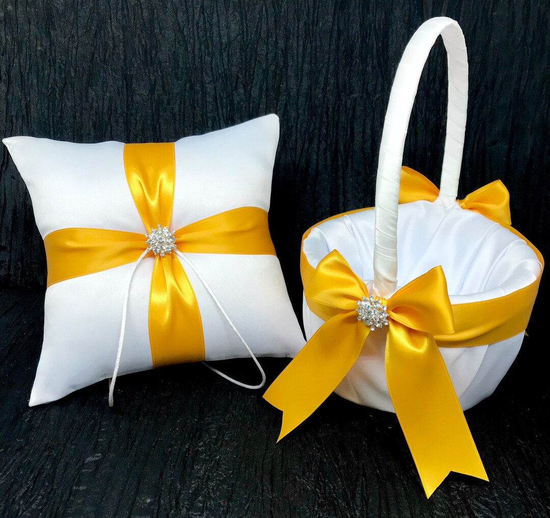 Autumn Gold Crystal Bow Ring Bearer Pillow And/or Flower Girl Basket ...