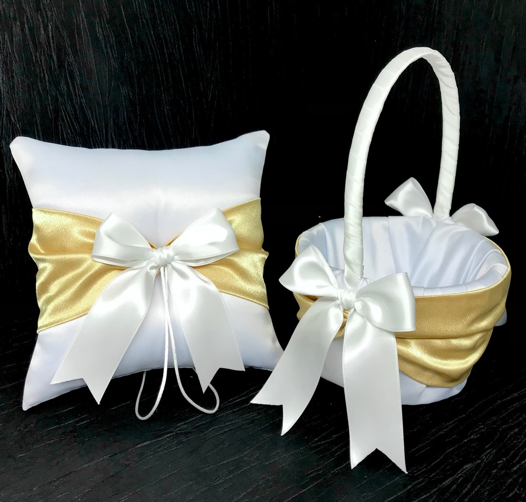 Light Gold Yellow Sash Ring Bearer Pillow And/or Flower Girl Basket ...