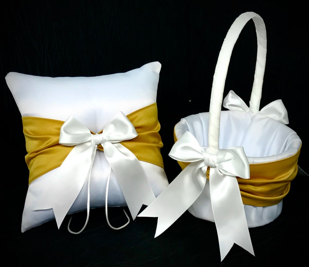 Ochre Gold Sash Wedding Ring Bearer Pillow And/or Flower Girl Basket ...