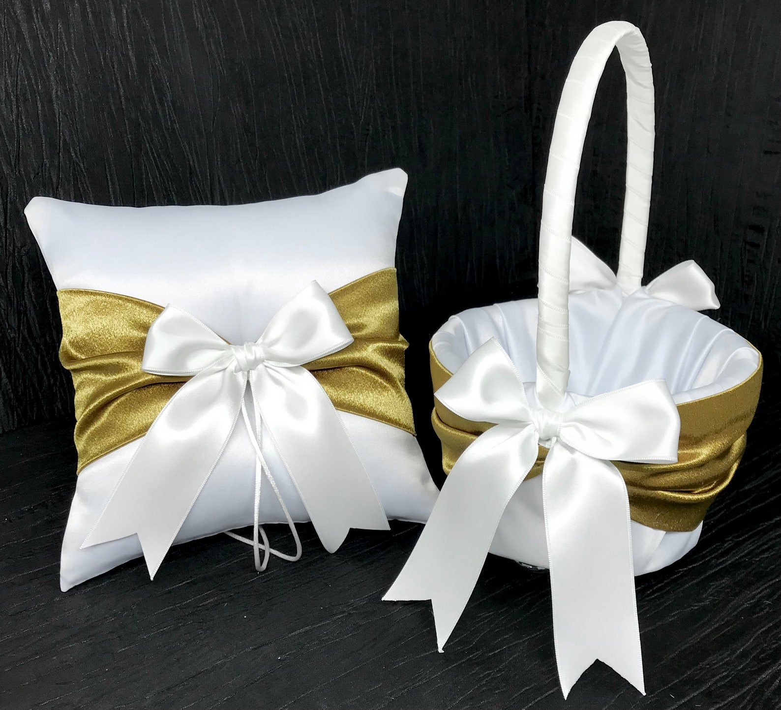 Burnished Gold Sash Ring Bearer Pillow And/or Flower Girl Basket ...