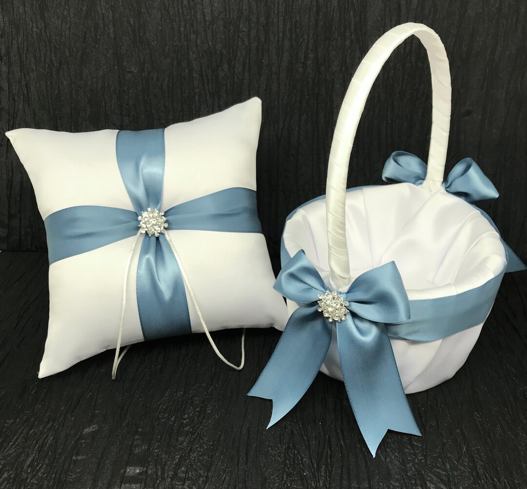 Dusty Slate Blue Bow Rhinestone Crystal Wedding Ring Bearer - Etsy