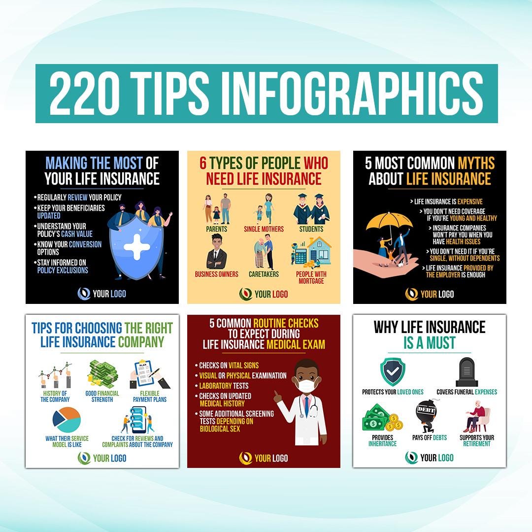 500 Life Insurance Posts for Social Media With Your Logo and Brand ...