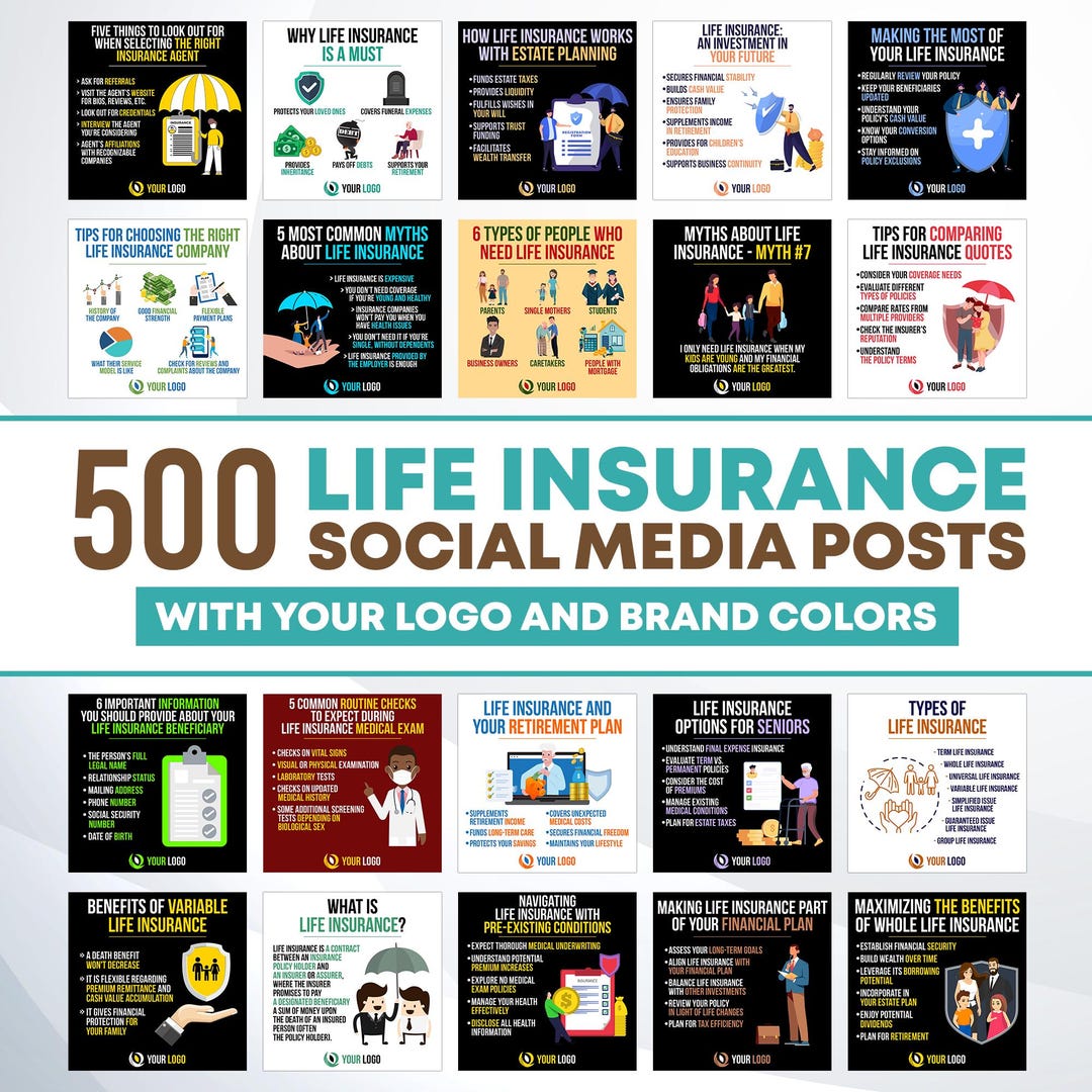 500 Life Insurance Posts for Social Media With Your Logo and Brand ...