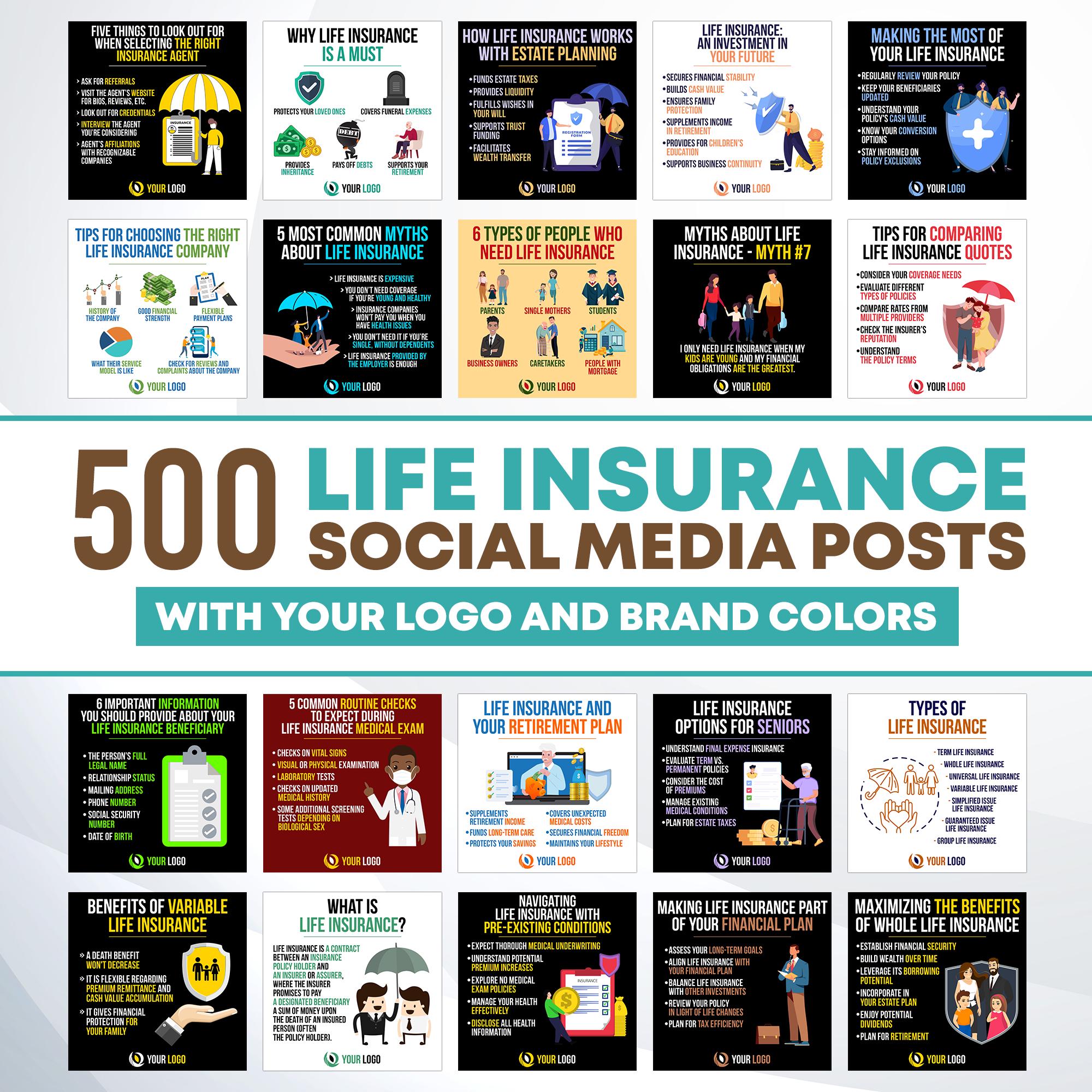 500 Life Insurance Posts for Social Media With Your Logo and Brand ...