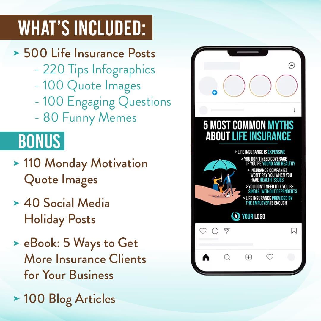500 Life Insurance Posts for Social Media With Your Logo and Brand ...