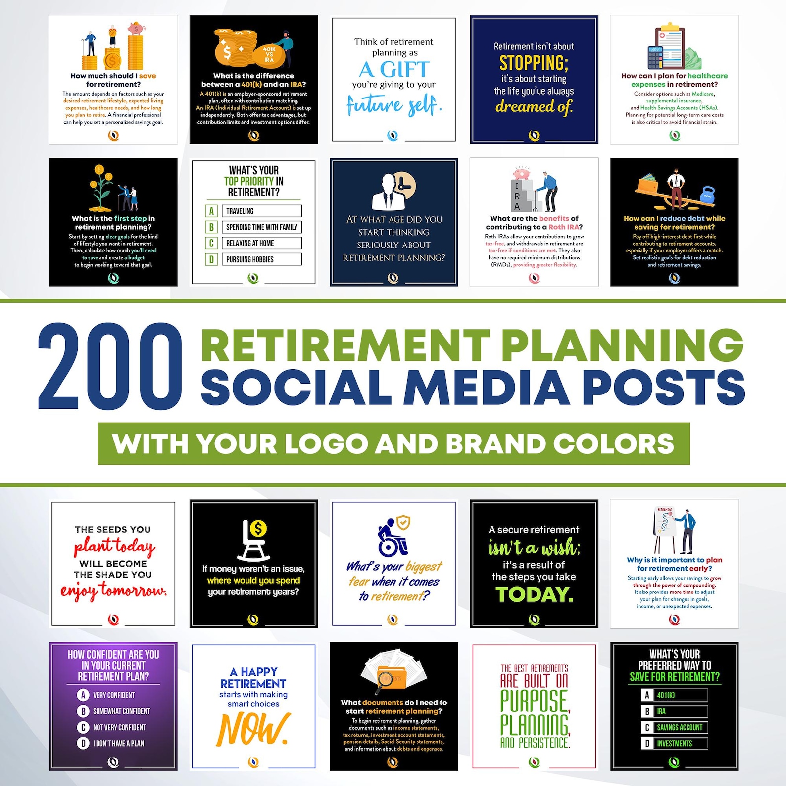 200 Retirement Planning Posts for Social Media With Your Logo and Brand ...