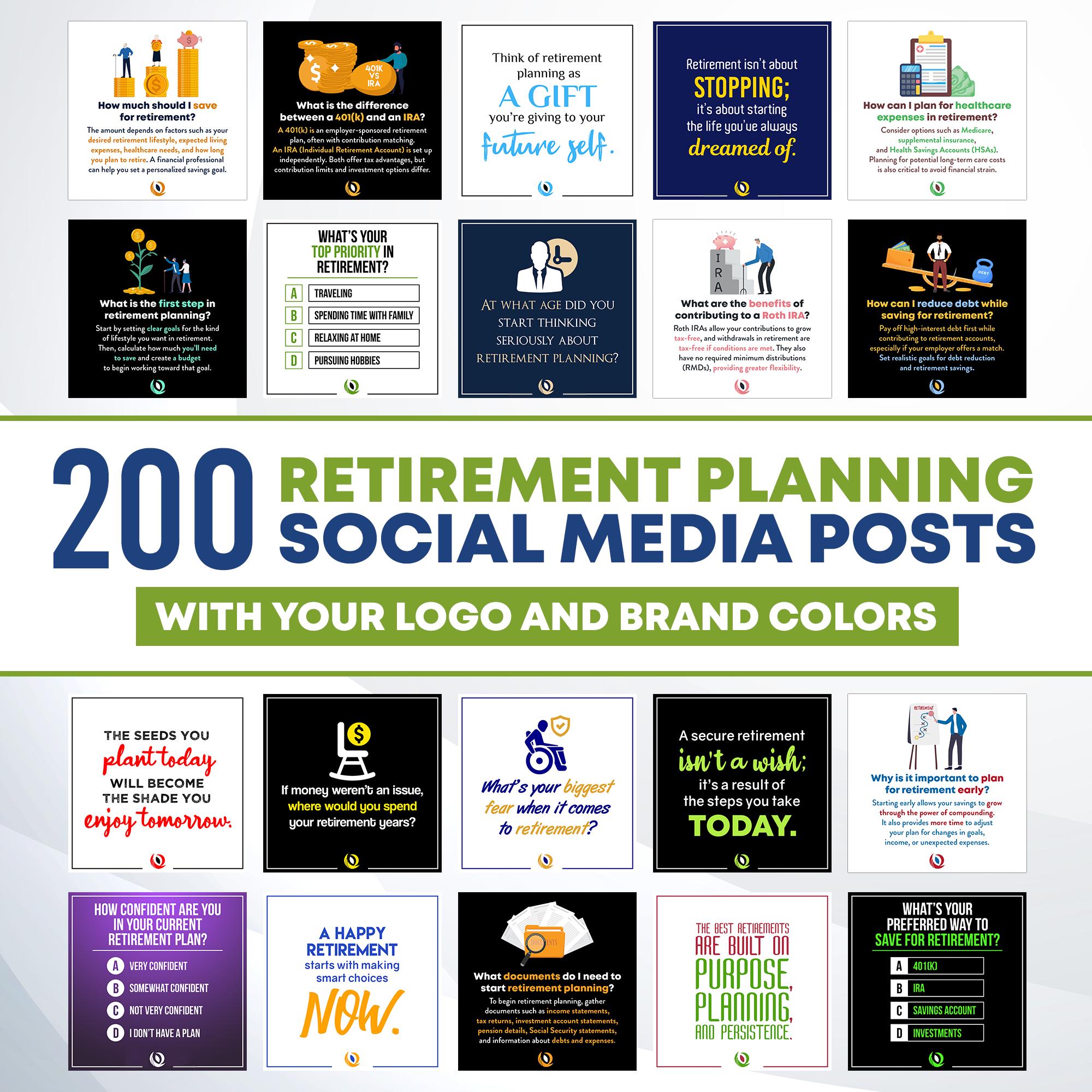 200 Retirement Planning Posts for Social Media With Your Logo and Brand ...