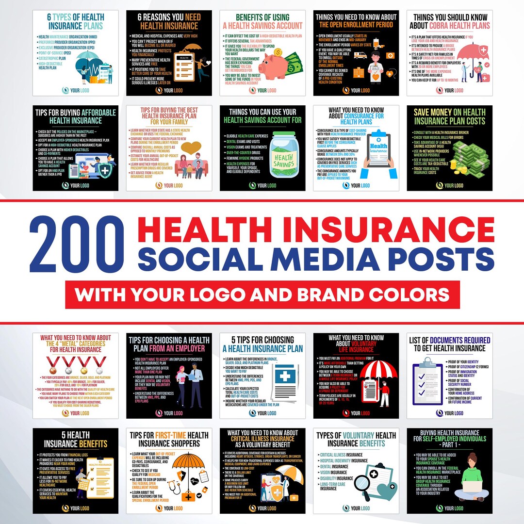 200 Health Insurance Posts for Social Media With Your Logo and Brand ...