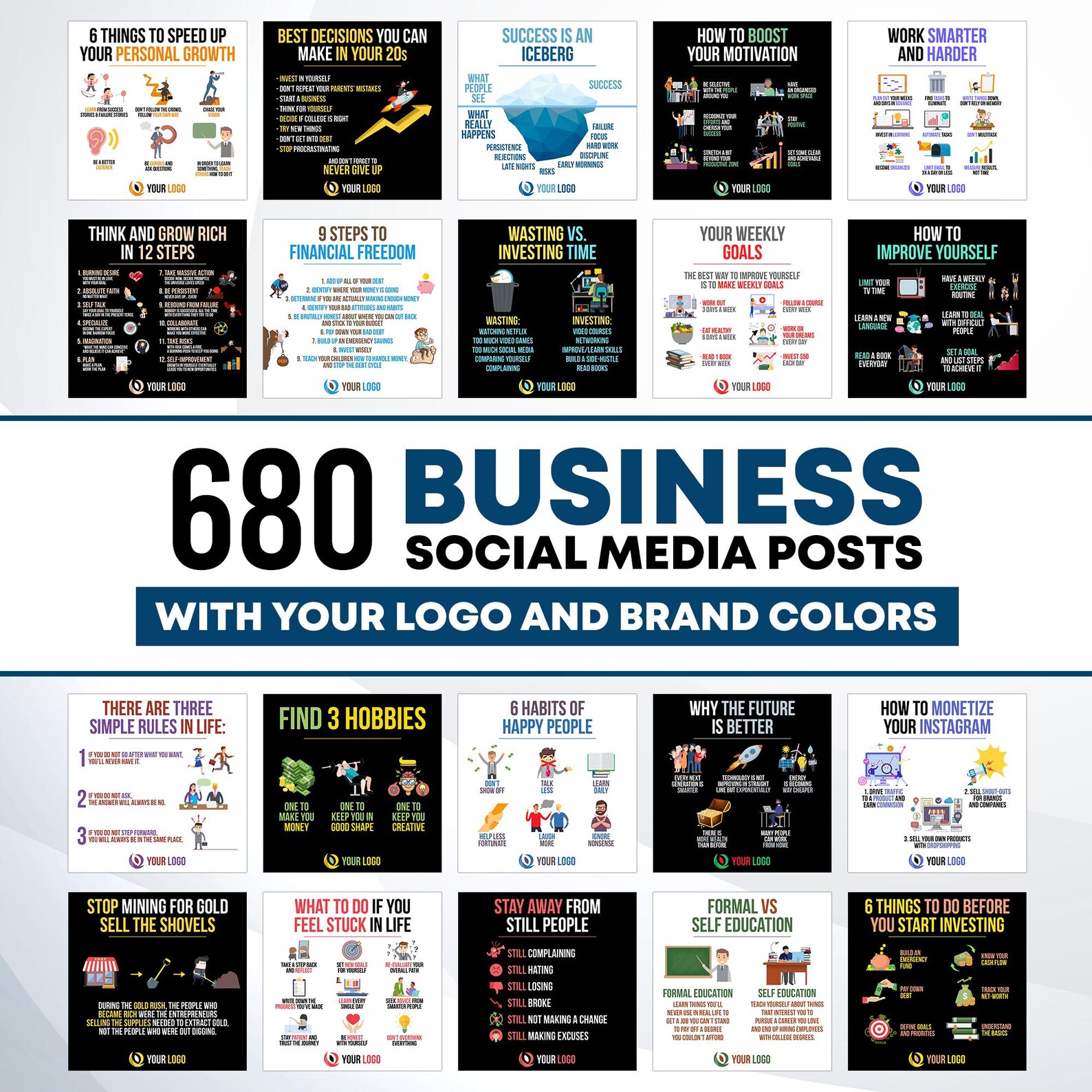 680 Business Posts for Social Media With Your Logo and Brand Colors - Etsy