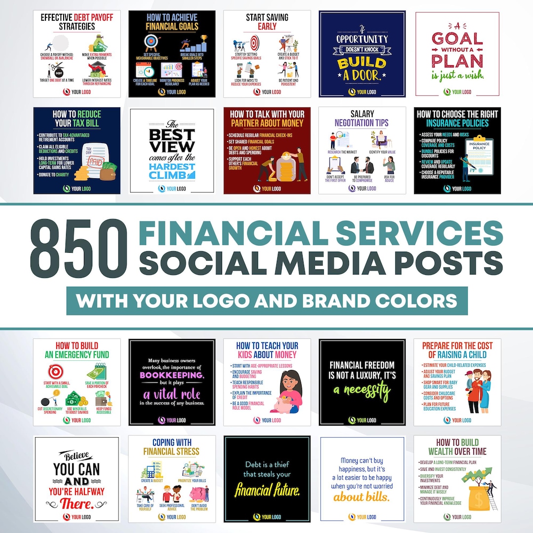 850 Financial Services Posts for Social Media With Your Logo and Brand ...