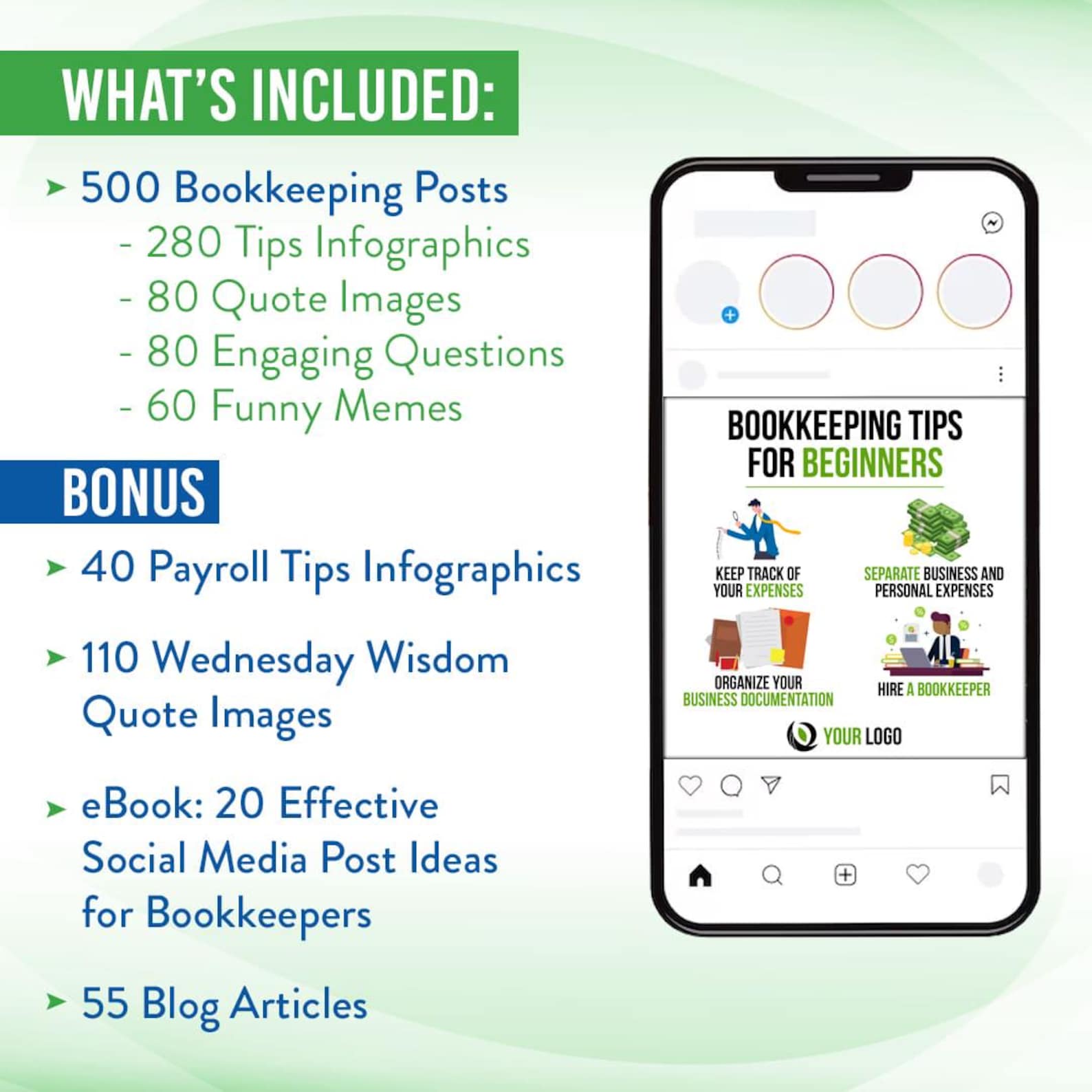 500 Bookkeeping Posts for Social Media With Your Logo and Brand Colors ...