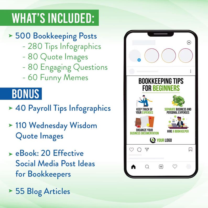 500 Bookkeeping Posts for Social Media With Your Logo and Brand Colors ...