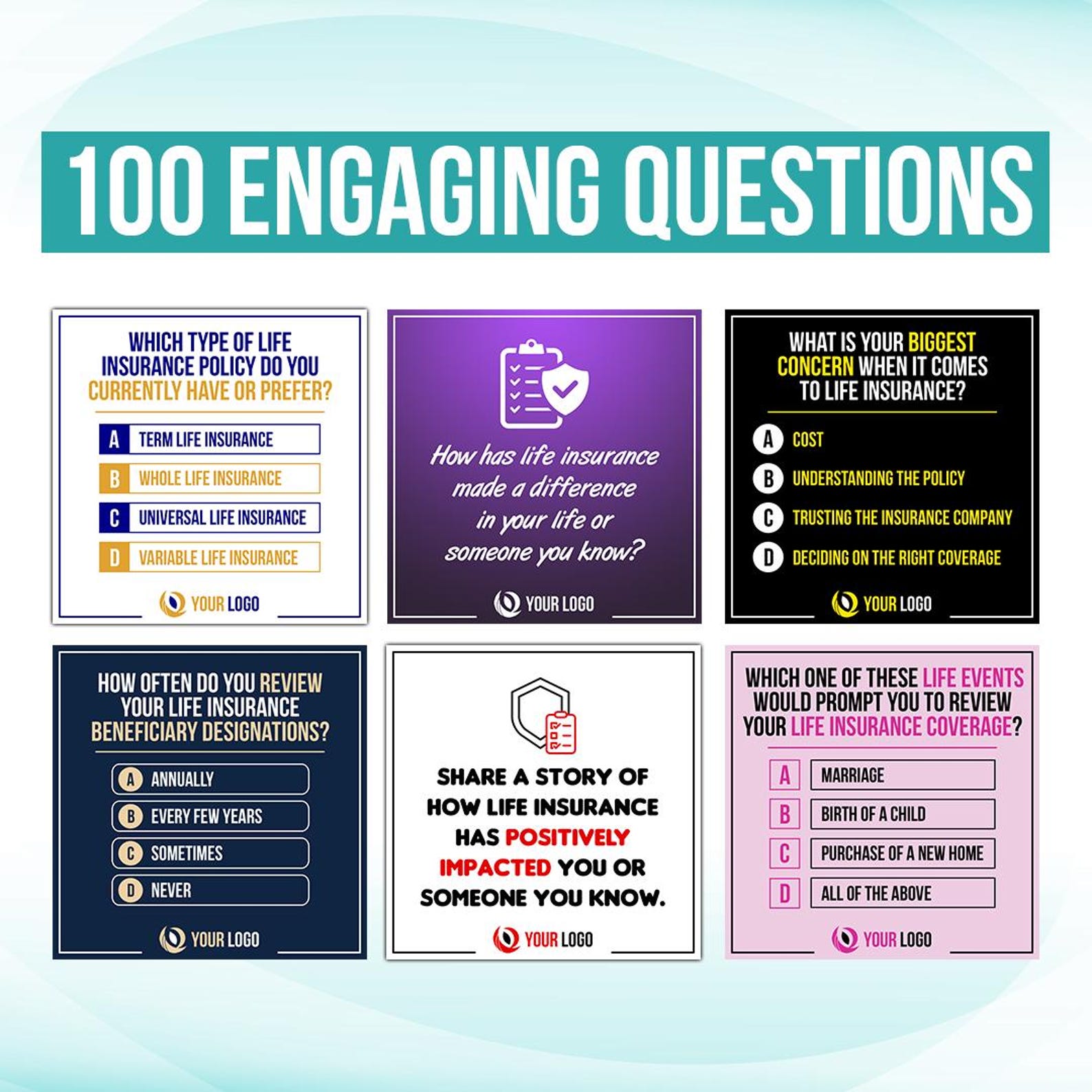 500 Life Insurance Posts for Social Media With Your Logo and Brand ...