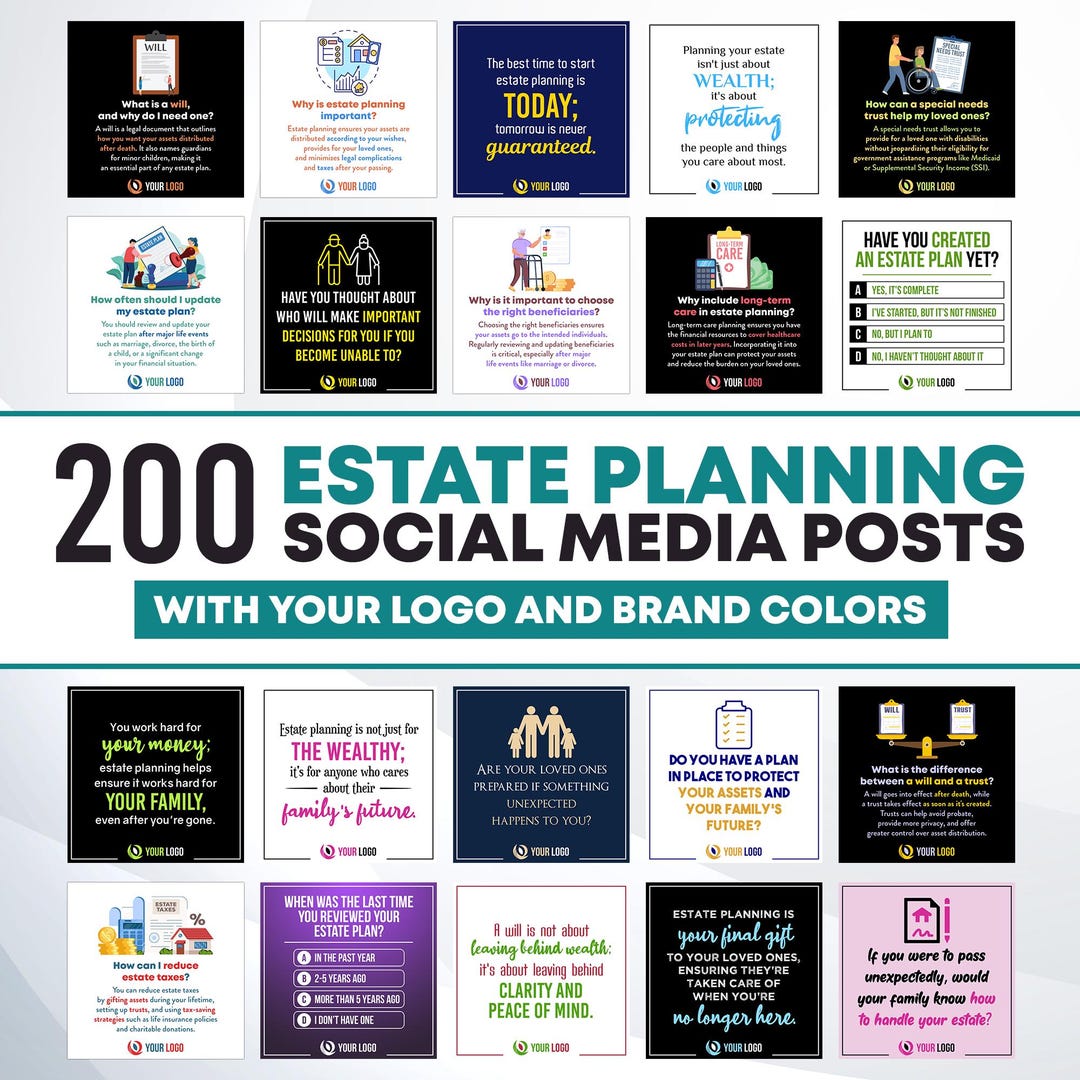200 Estate Planning Posts for Social Media With Your Logo and Brand ...