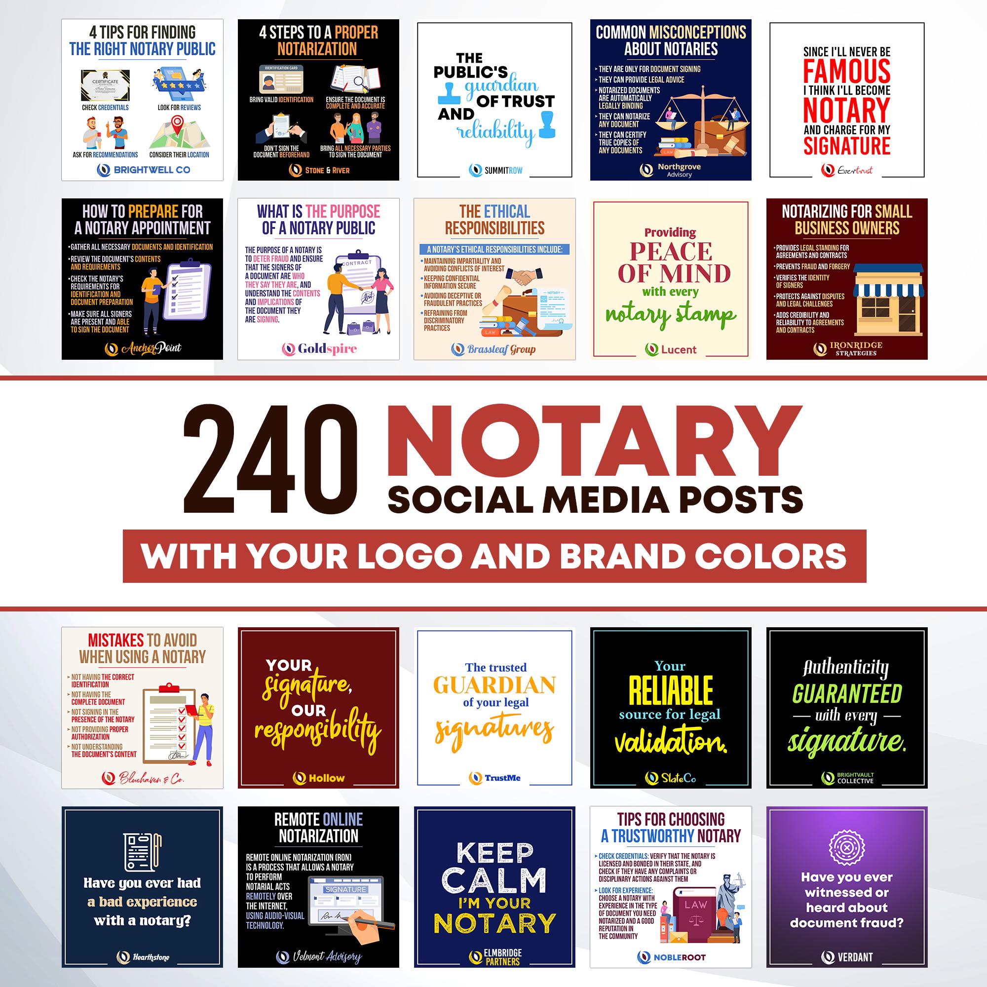 240 Notary Posts for Social Media With Your Logo and Brand Colors - Etsy