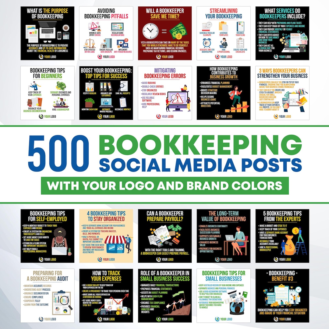 500 Bookkeeping Posts for Social Media With Your Logo and Brand Colors ...