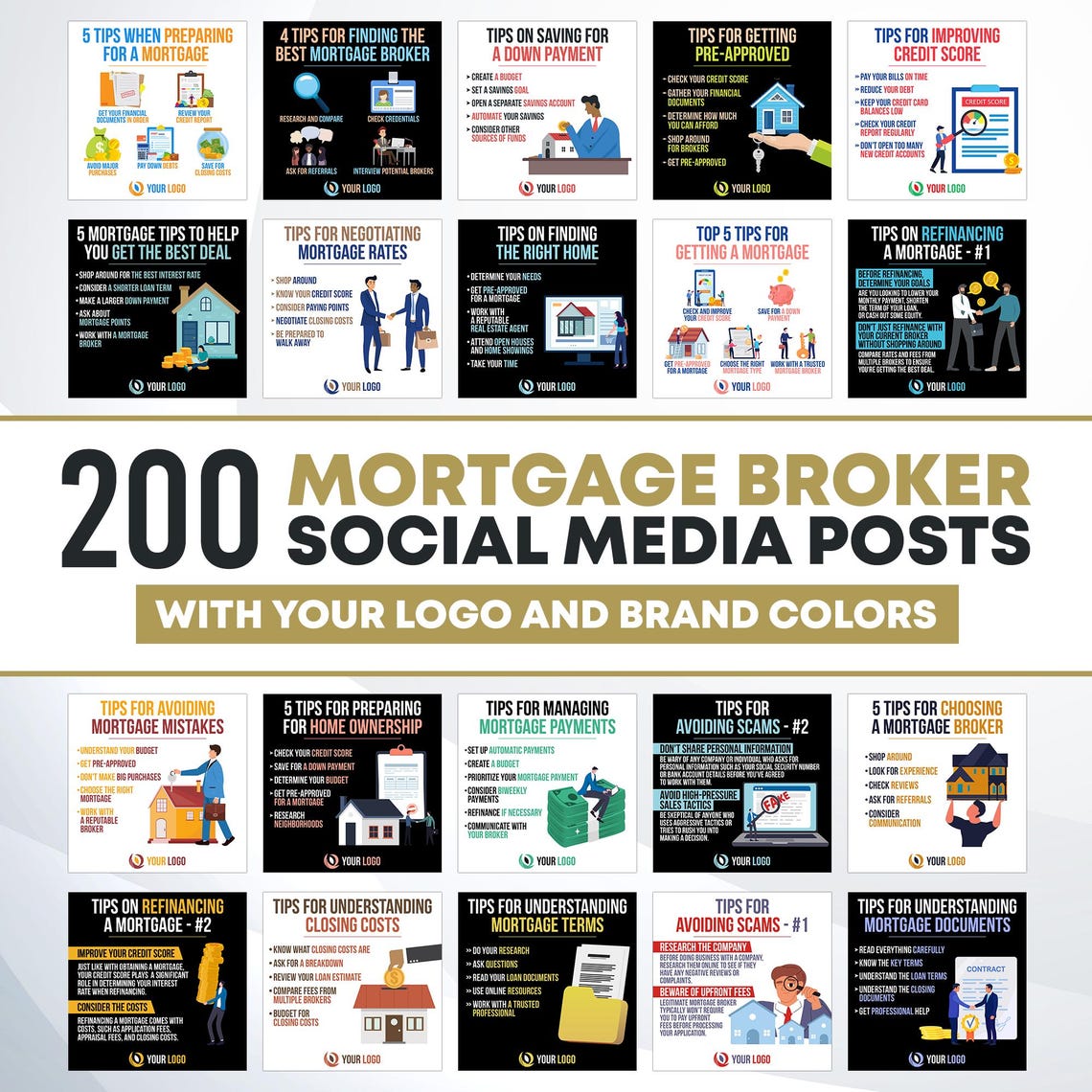 200 Mortgage Broker Posts for Social Media With Your Logo and Brand ...
