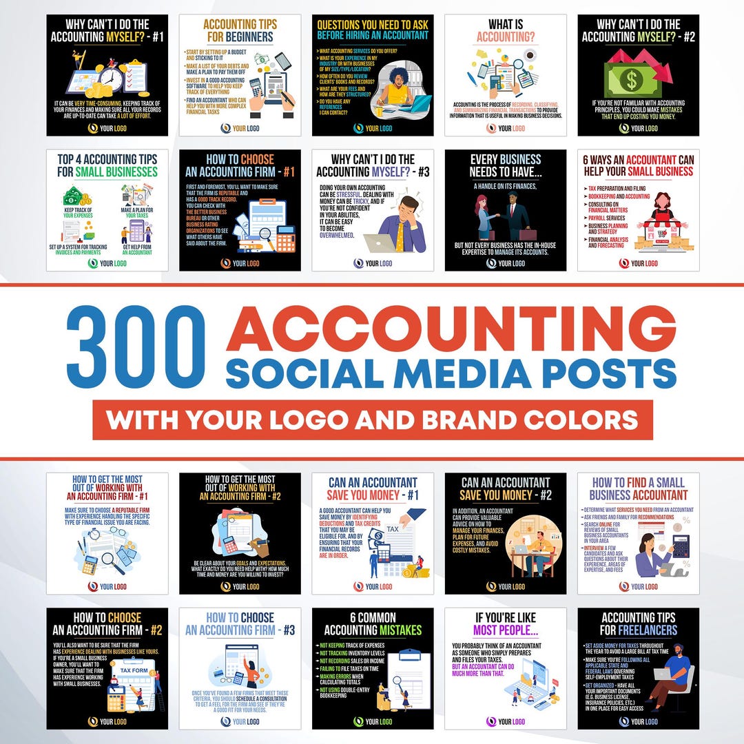 300 Accounting Posts for Social Media With Your Logo and Brand Colors ...