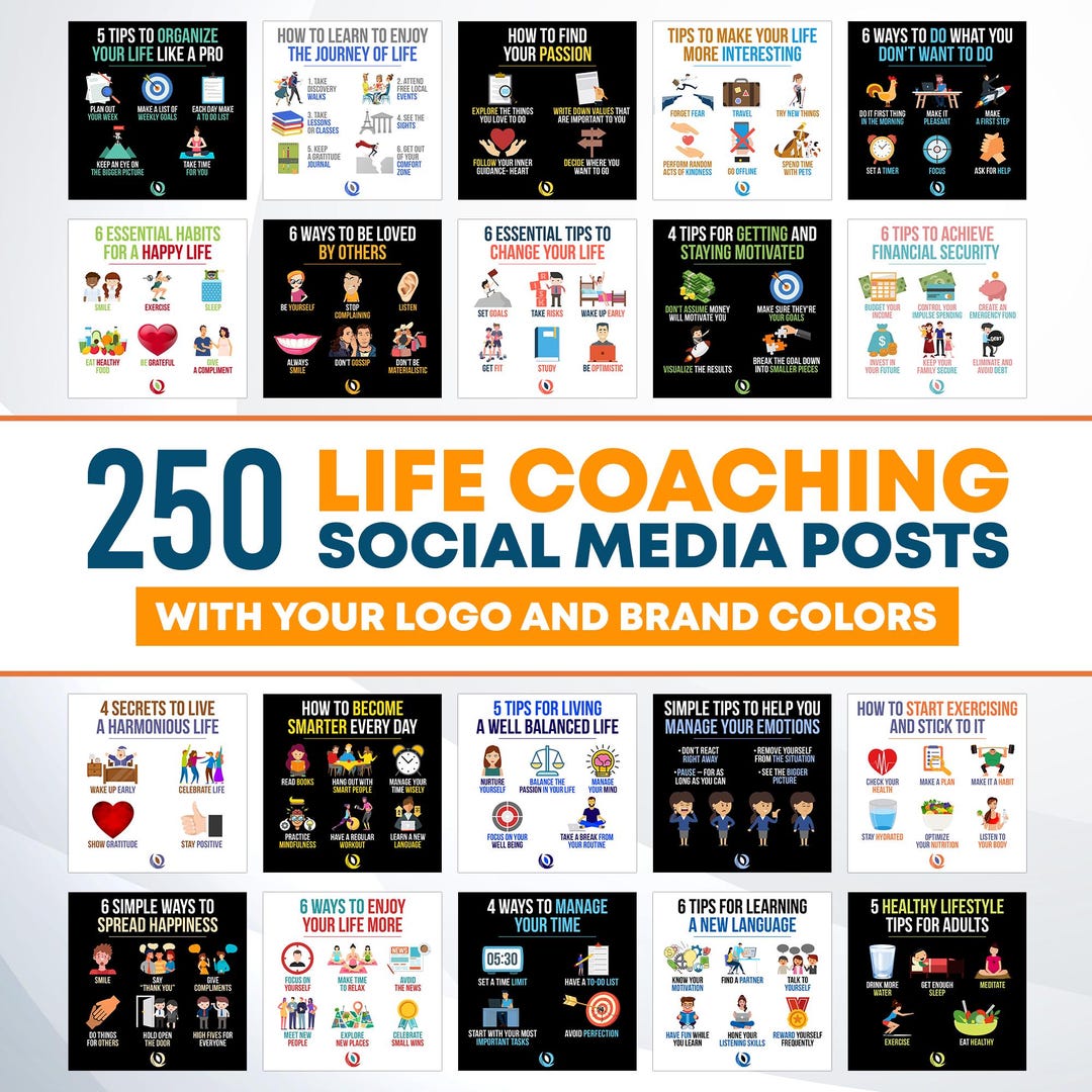 250 Life Coaching Posts for Social Media With Your Logo and Brand ...