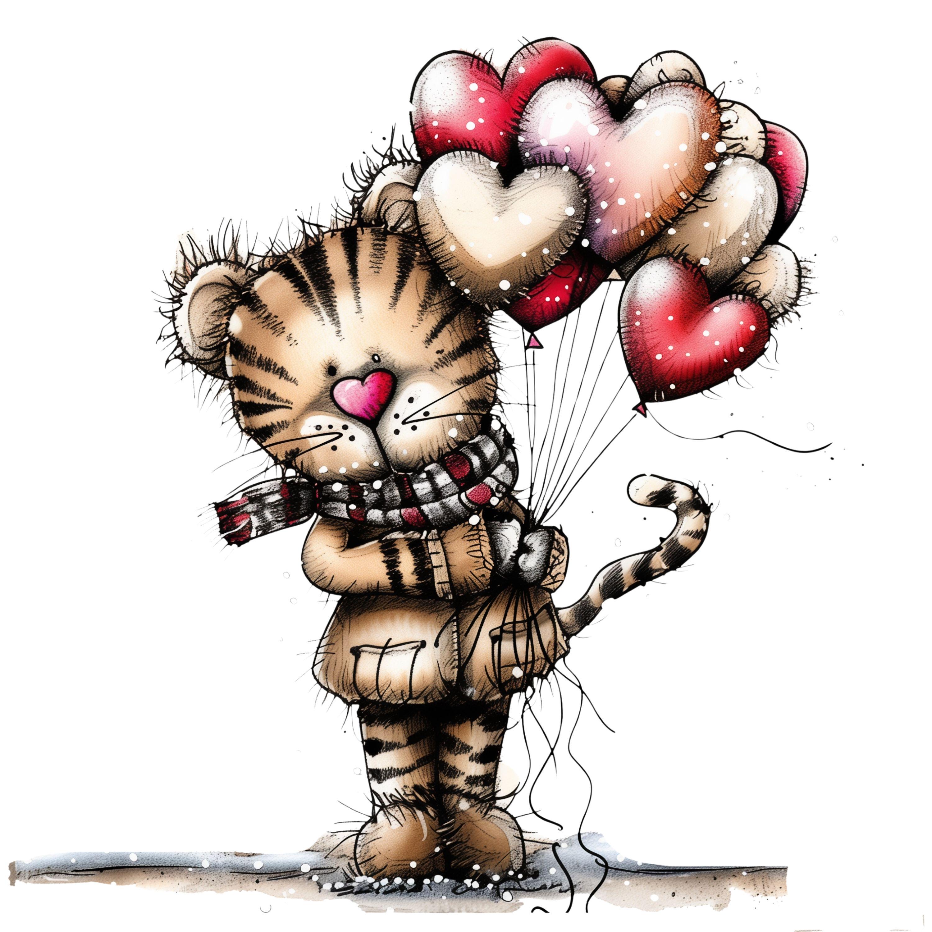 20 Valentine Tiger Clipart PNG Bundle, Cute Tiger Cubs With Hearts ...