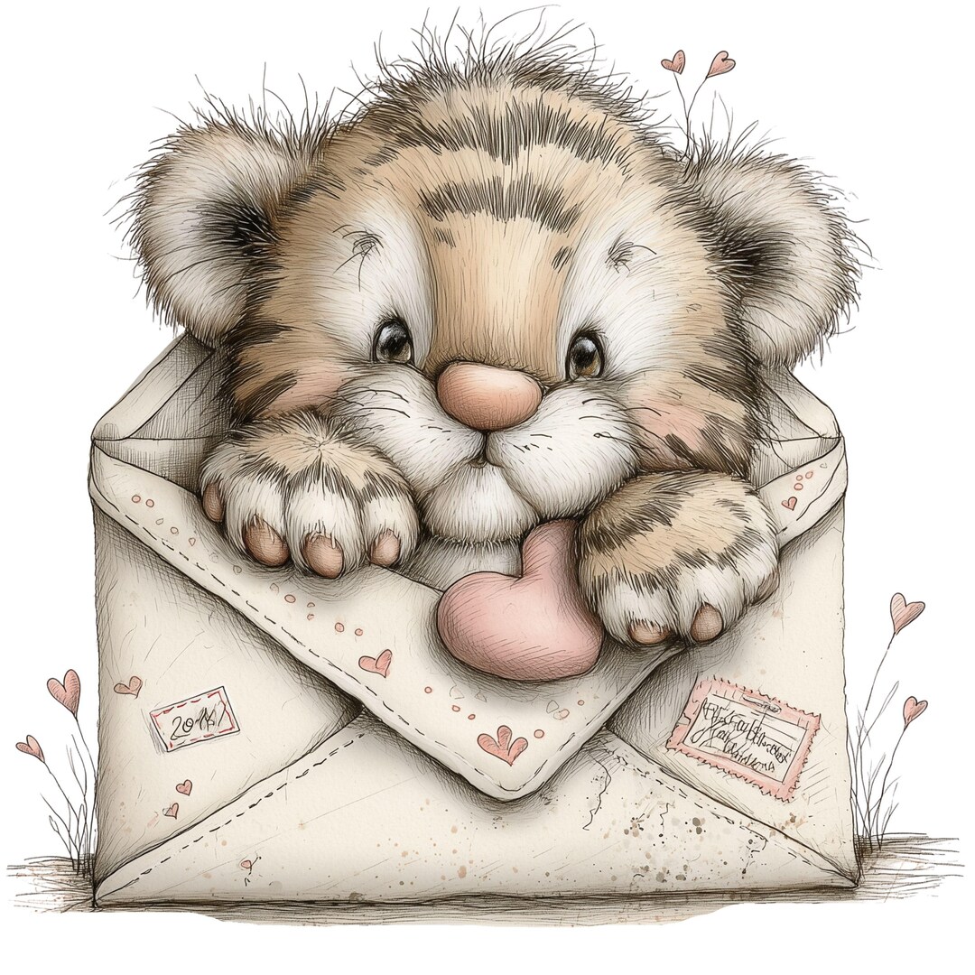 36 Cute Valentine Tiger Clipart PNG Bundle - Pastel Heart Tigers for ...