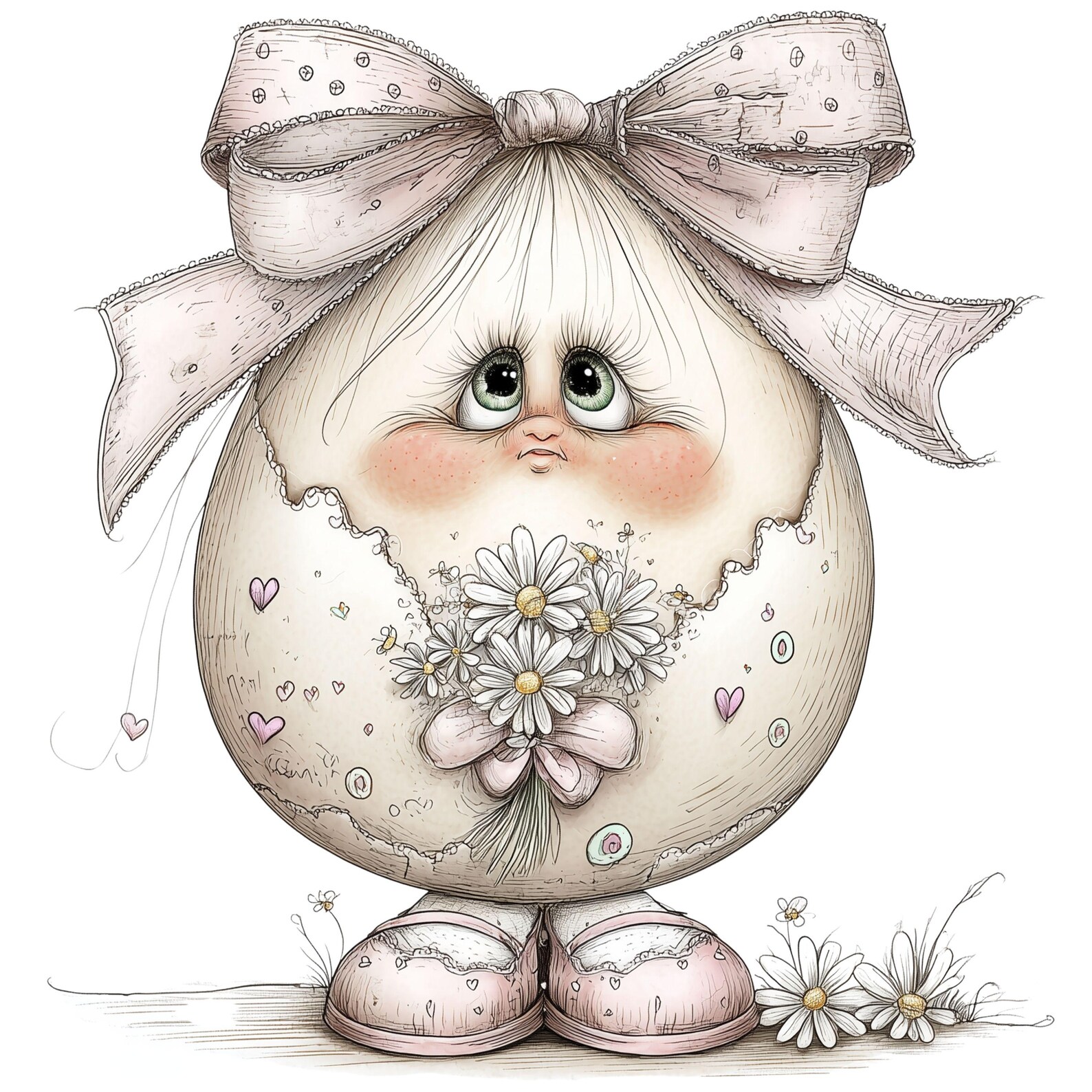 20 Whimsical Easter Egg Character PNG Clipart, Spring Egg Girl Graphics ...