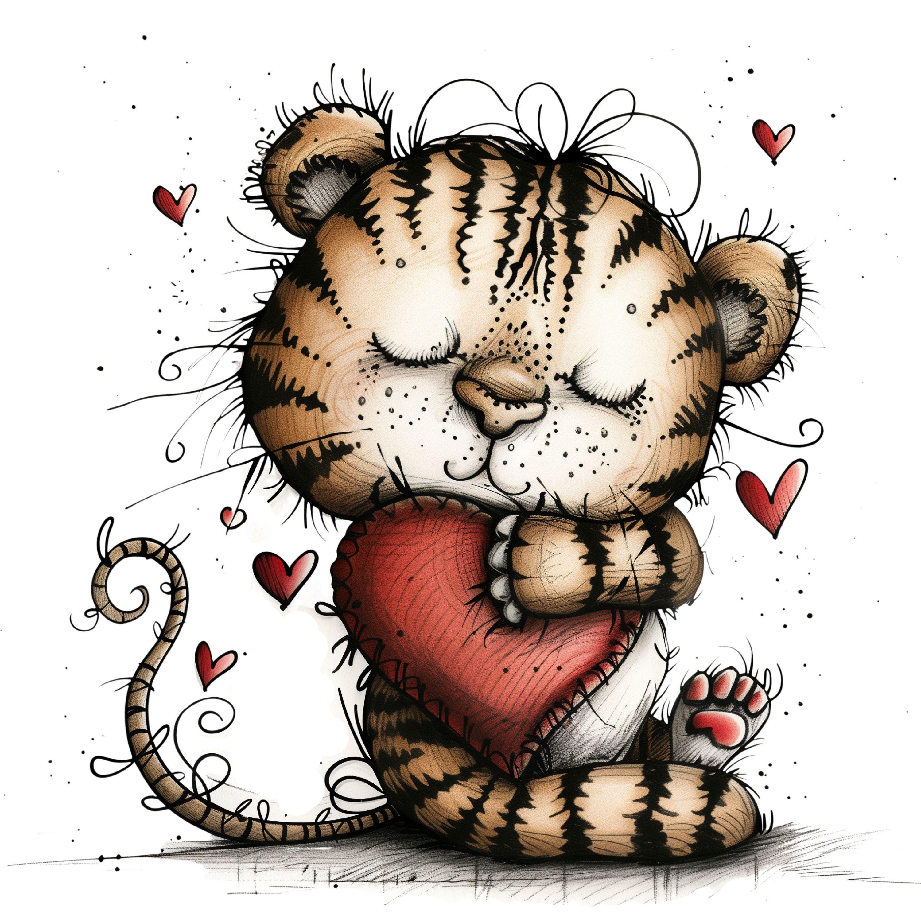 20 Valentine Tiger Clipart PNG Bundle, Cute Tiger Cubs With Hearts ...