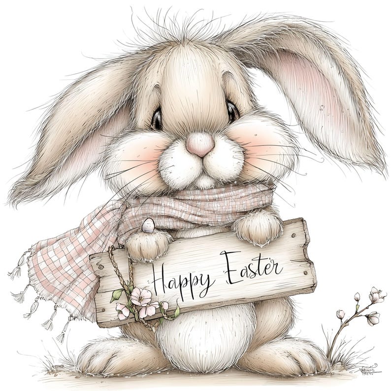 10 Whimsical Easter Bunny PNG Clipart, Happy Easter Bunny With Sign ...