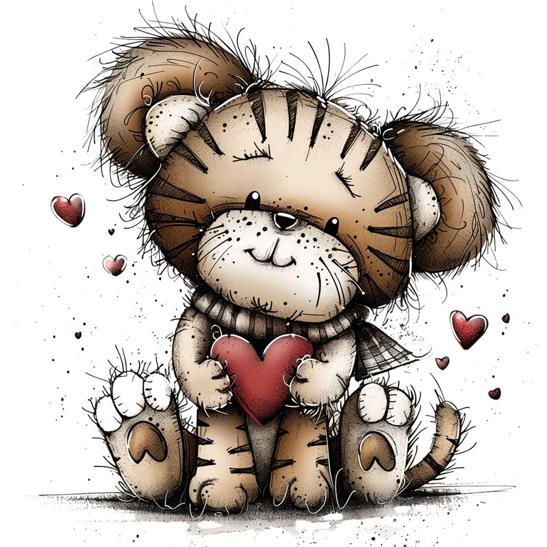 20 Valentine Tiger Clipart PNG Bundle, Cute Tiger Cubs With Hearts ...