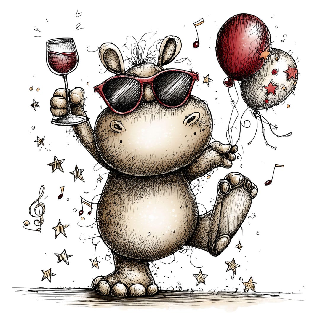 Funny Hippo Party Clipart Bundle, 18 Tipsy Hippo Designs for Birthday ...
