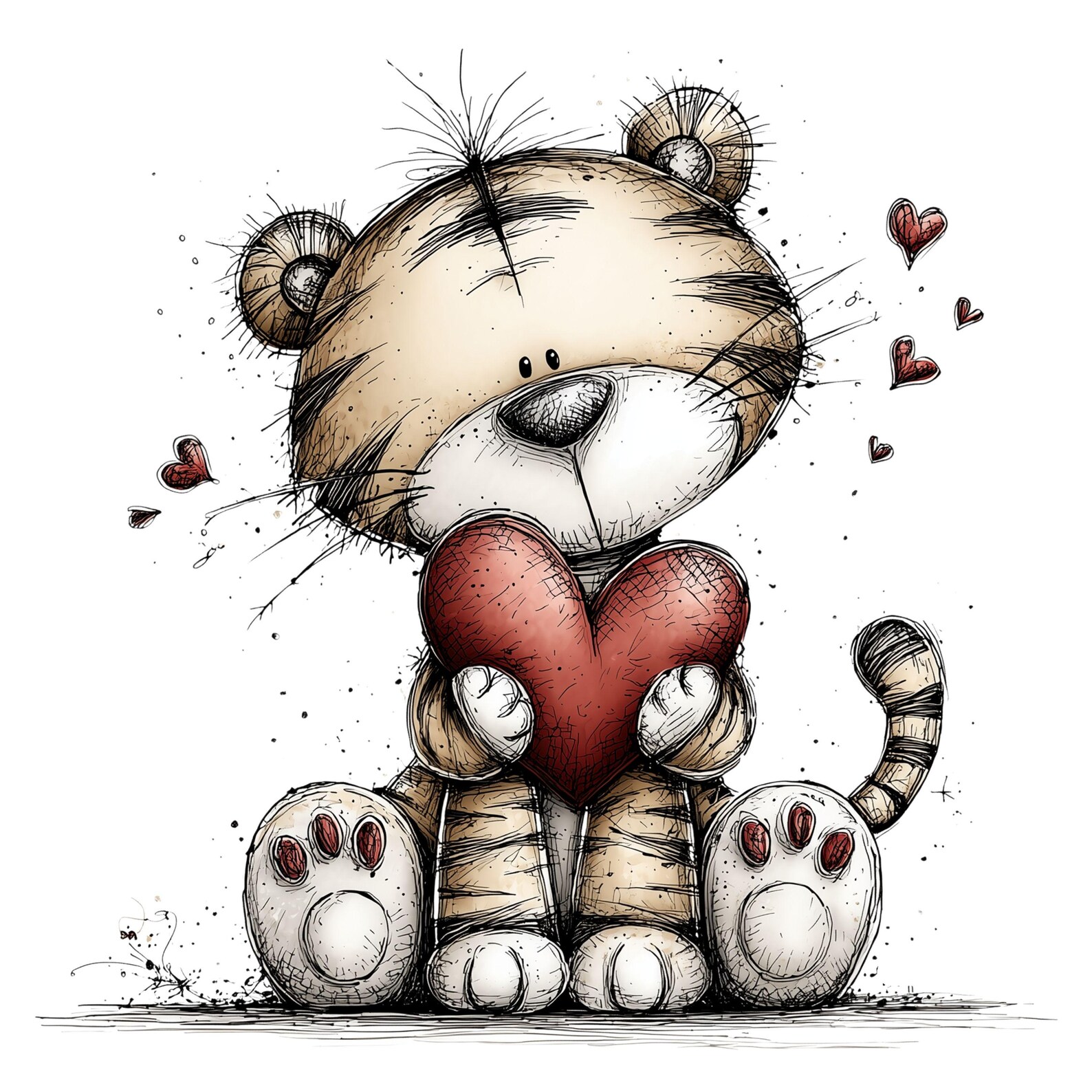 20 Valentine Tiger Clipart PNG Bundle, Cute Tiger Cubs With Hearts ...