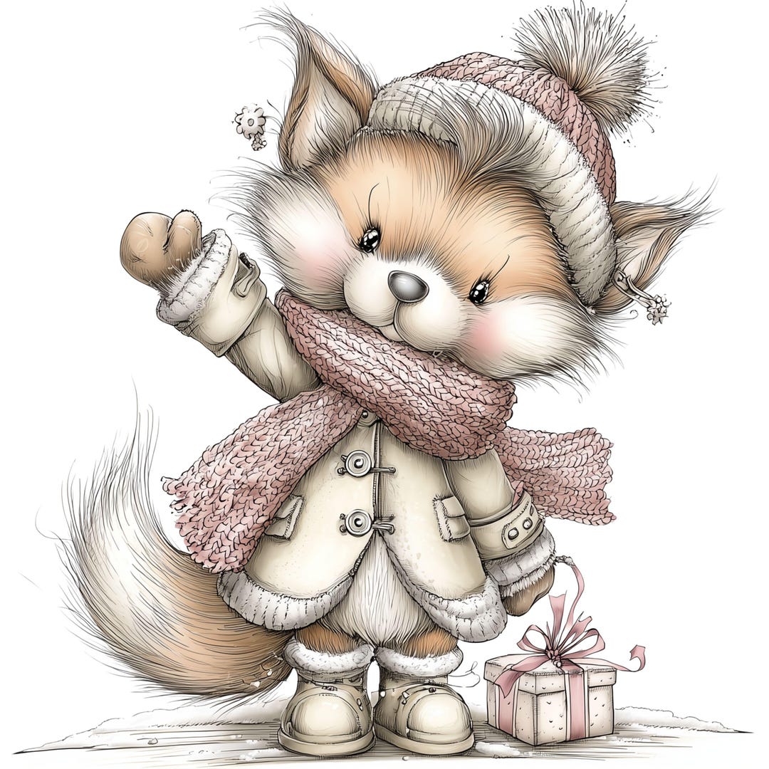 Winter Fox PNG Clipart Bundle, 19 Designs, Cozy Foxes in Hats Scarves ...