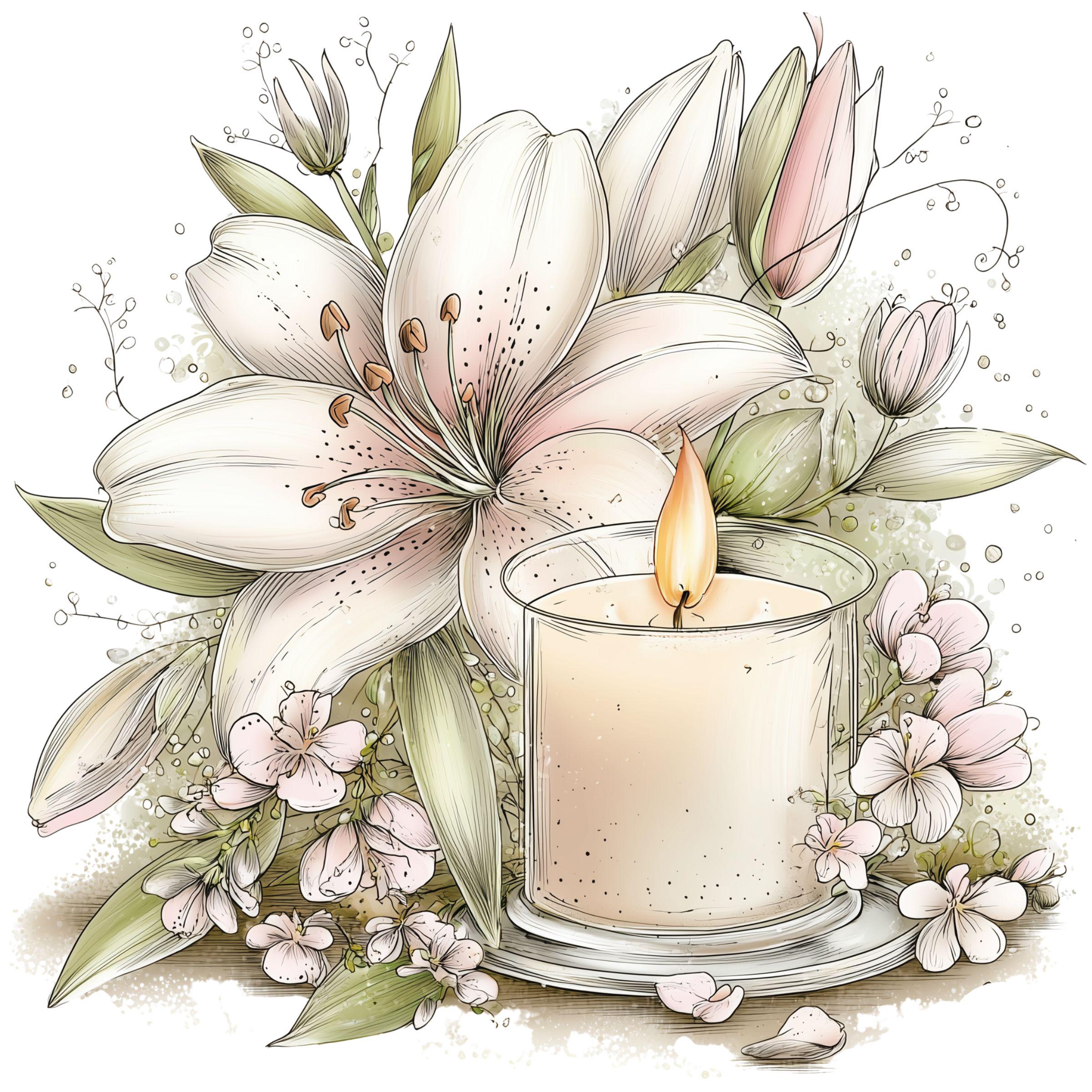 Sympathy Lilies & Candle Memorial Clipart Bundle, 18 Soft Neutral ...