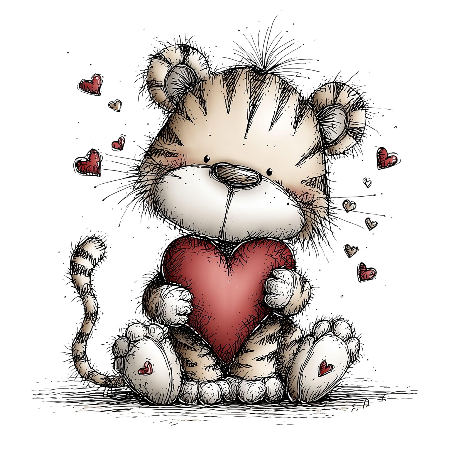 20 Valentine Tiger Clipart PNG Bundle, Cute Tiger Cubs With Hearts ...
