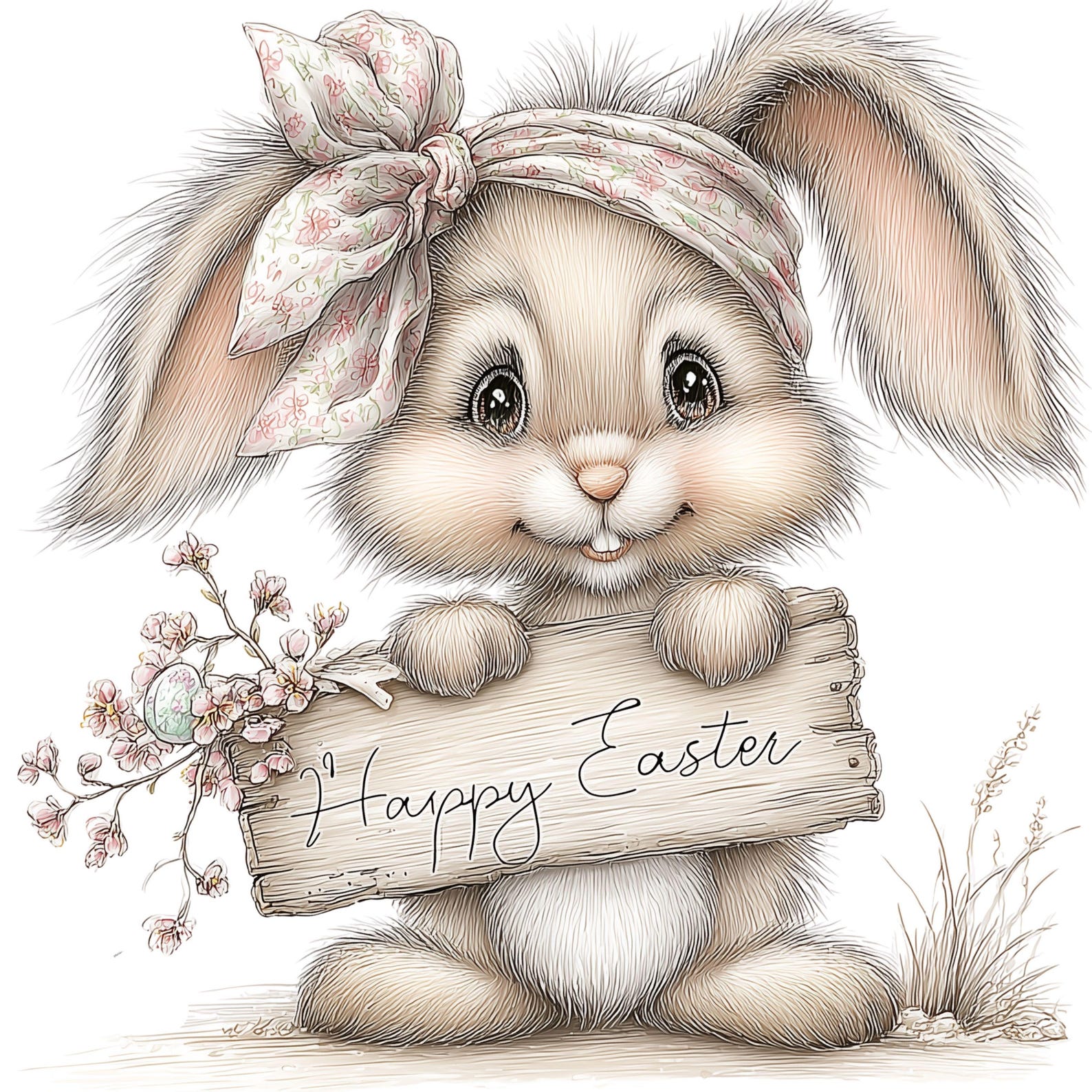10 Whimsical Easter Bunny PNG Clipart, Happy Easter Bunny With Sign ...