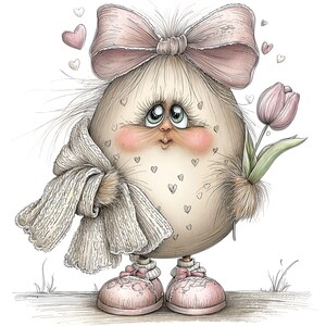 20 Whimsical Easter Egg Character PNG Clipart, Spring Egg Girl Graphics ...