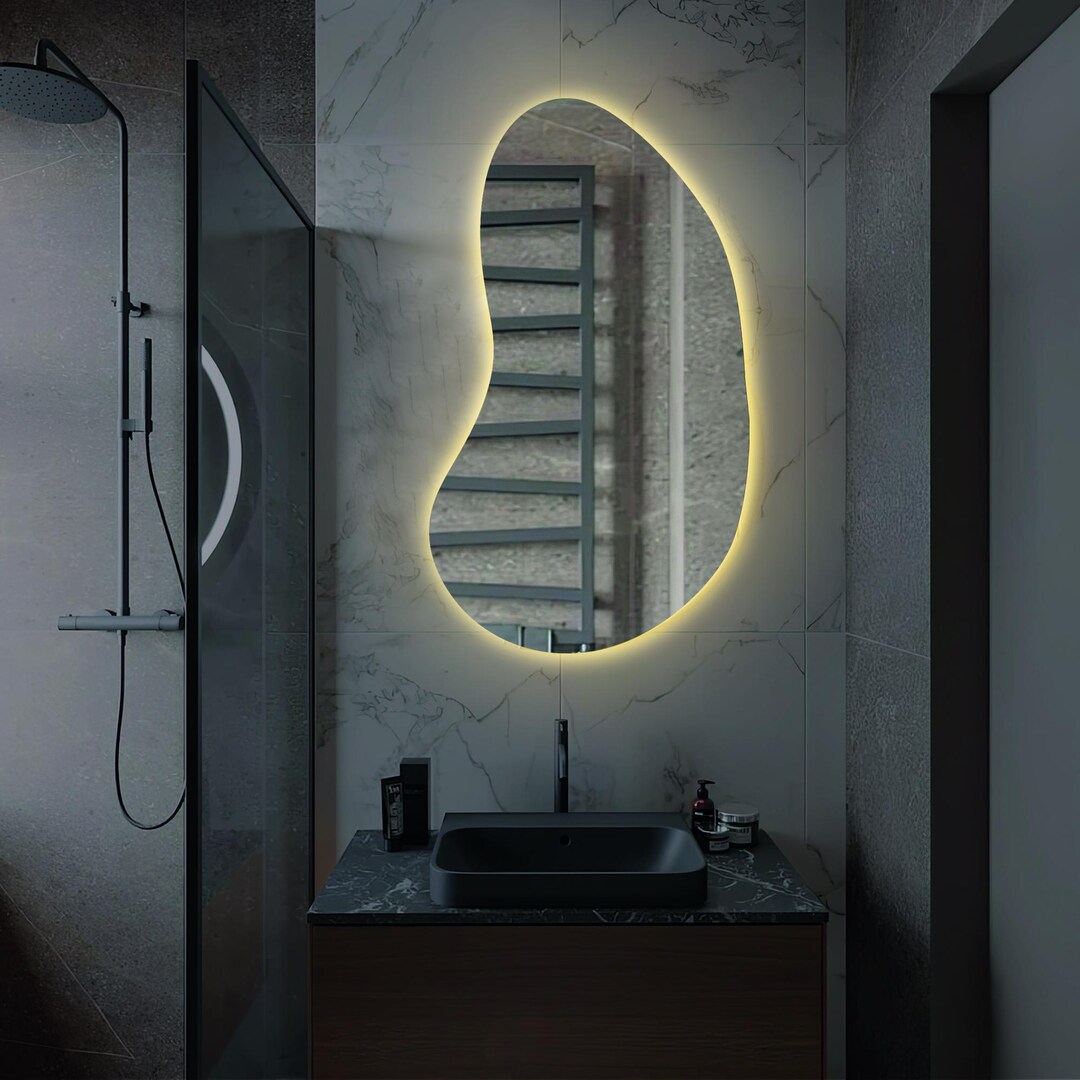 Irregular Organic LED Mirror | Unique Asymmetrical Lighted Wall Mirror ...