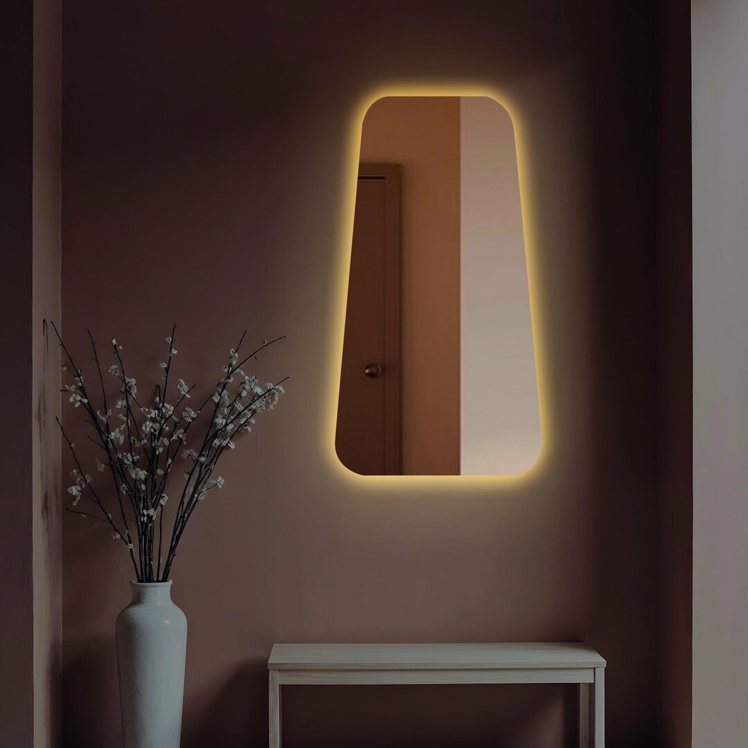 Trapezoid LED Mirror L Modern Backlit Wall Mirror for Bathroom Vanity ...