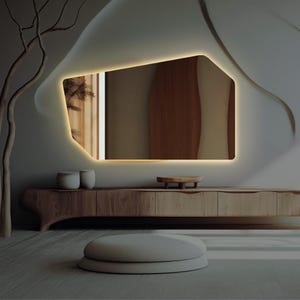 Asymmetrical Irregular Shaped LED Mirror - Tall Big Huge Modern Backlit ...