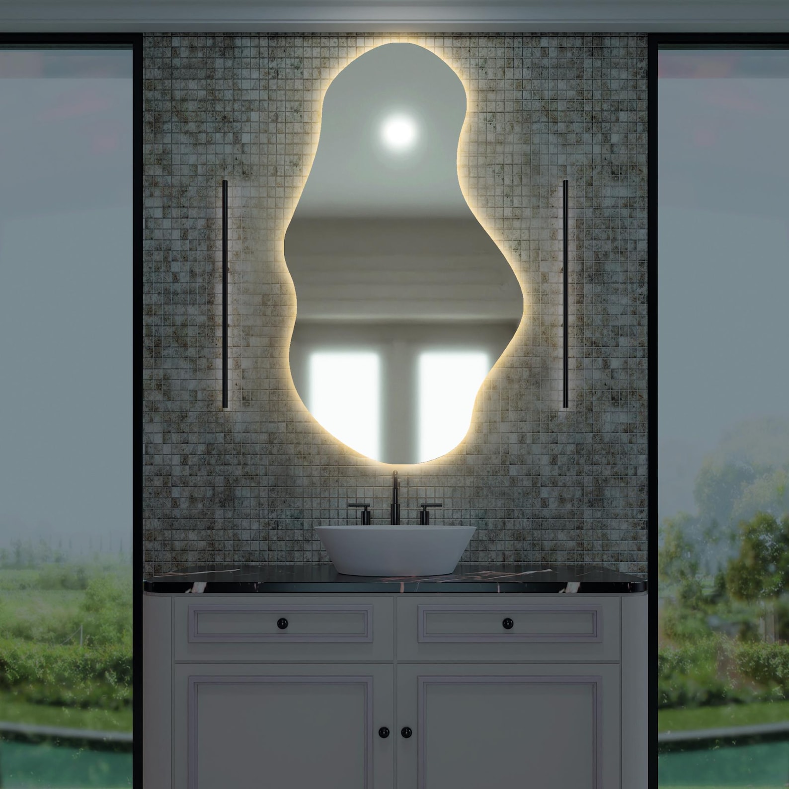 Asymmetrical LED Wall Mirror: Modern Backlit Vanity Mirror - Etsy
