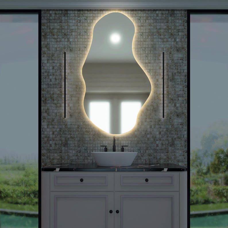 Asymmetrical Irregular Shaped LED Mirror - Tall Big Huge Modern Backlit ...
