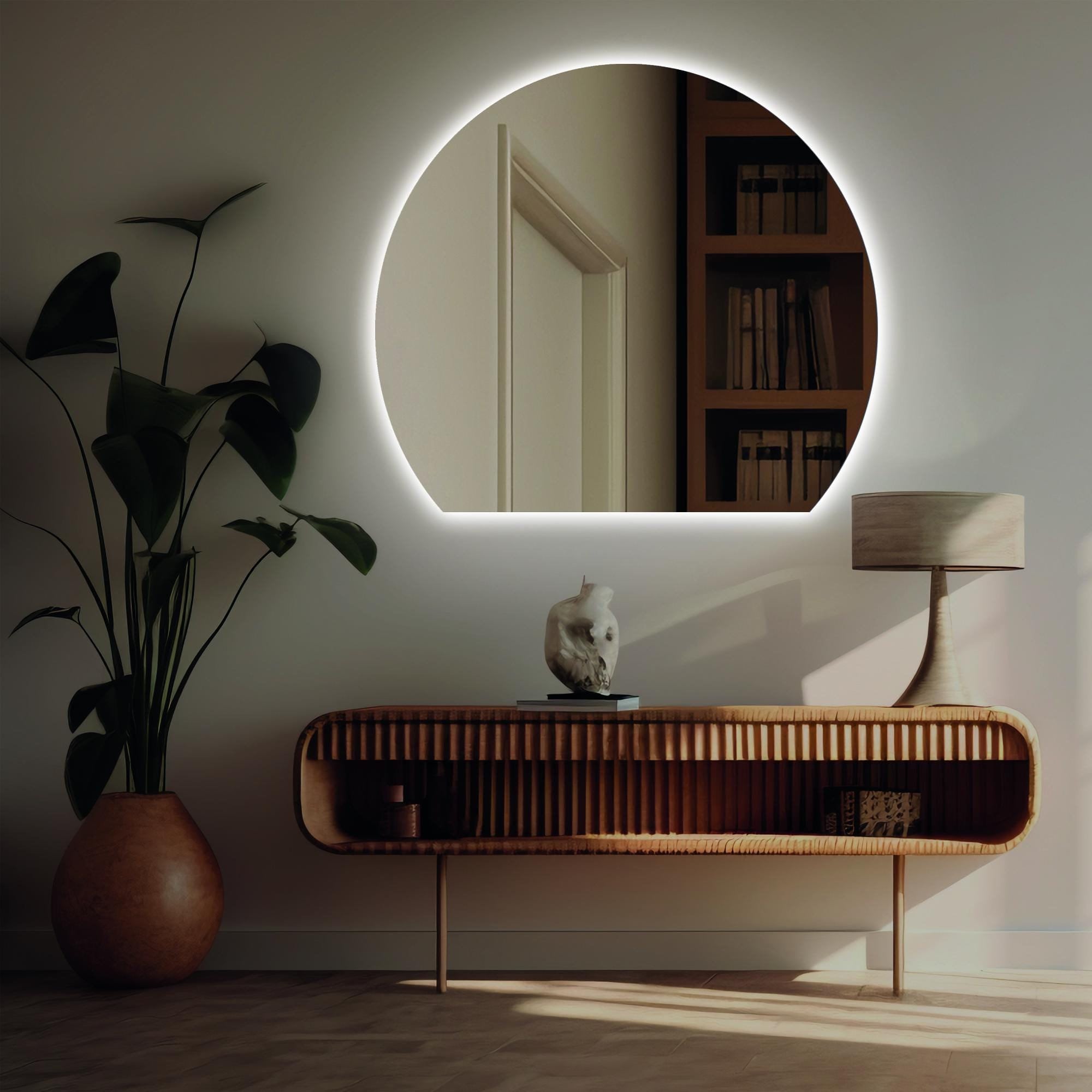 Half Circle LED Mirror - Modern Wall Mounted Lighted Mirror for ...