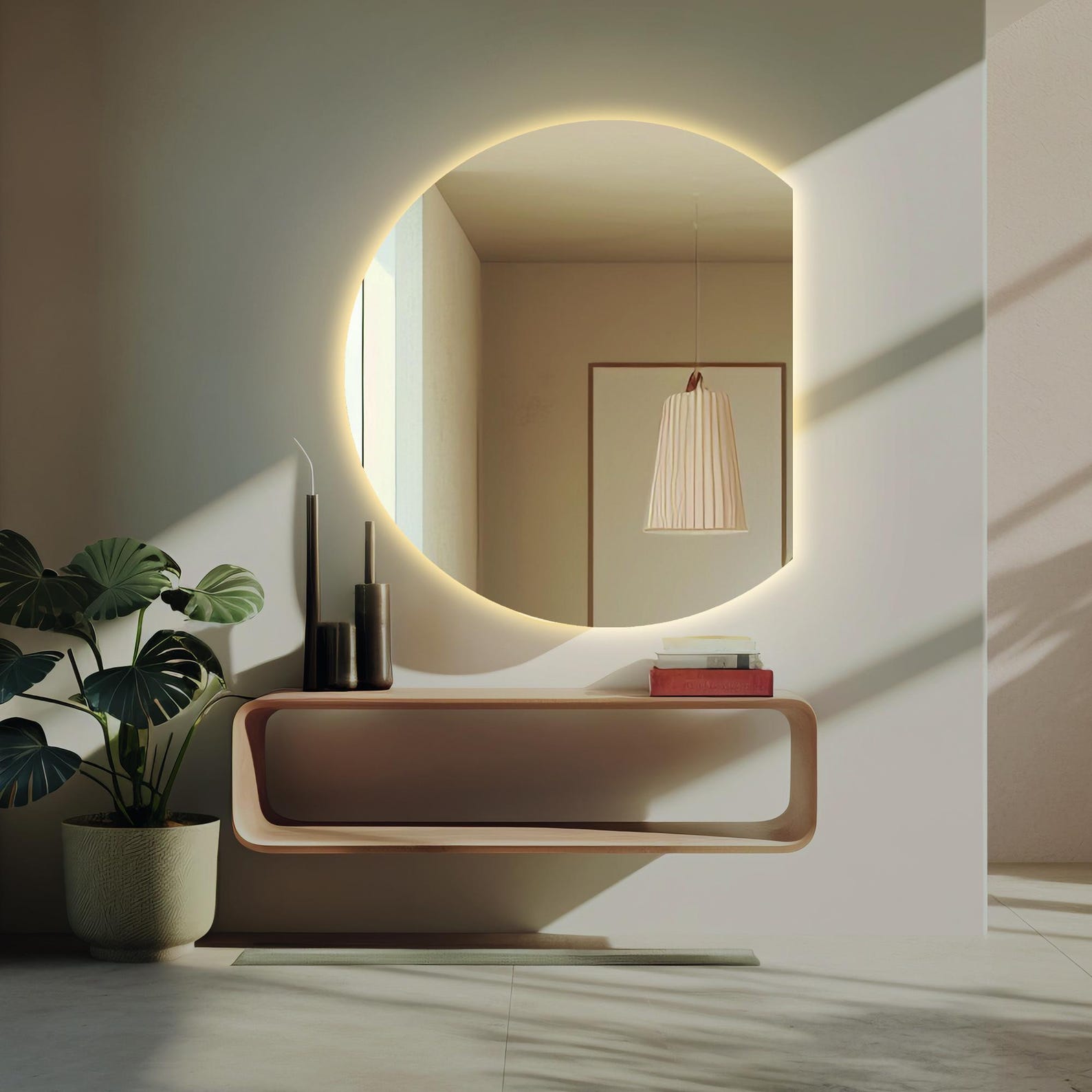 Half Circle LED Mirror - Modern Wall Mounted Lighted Mirror for ...