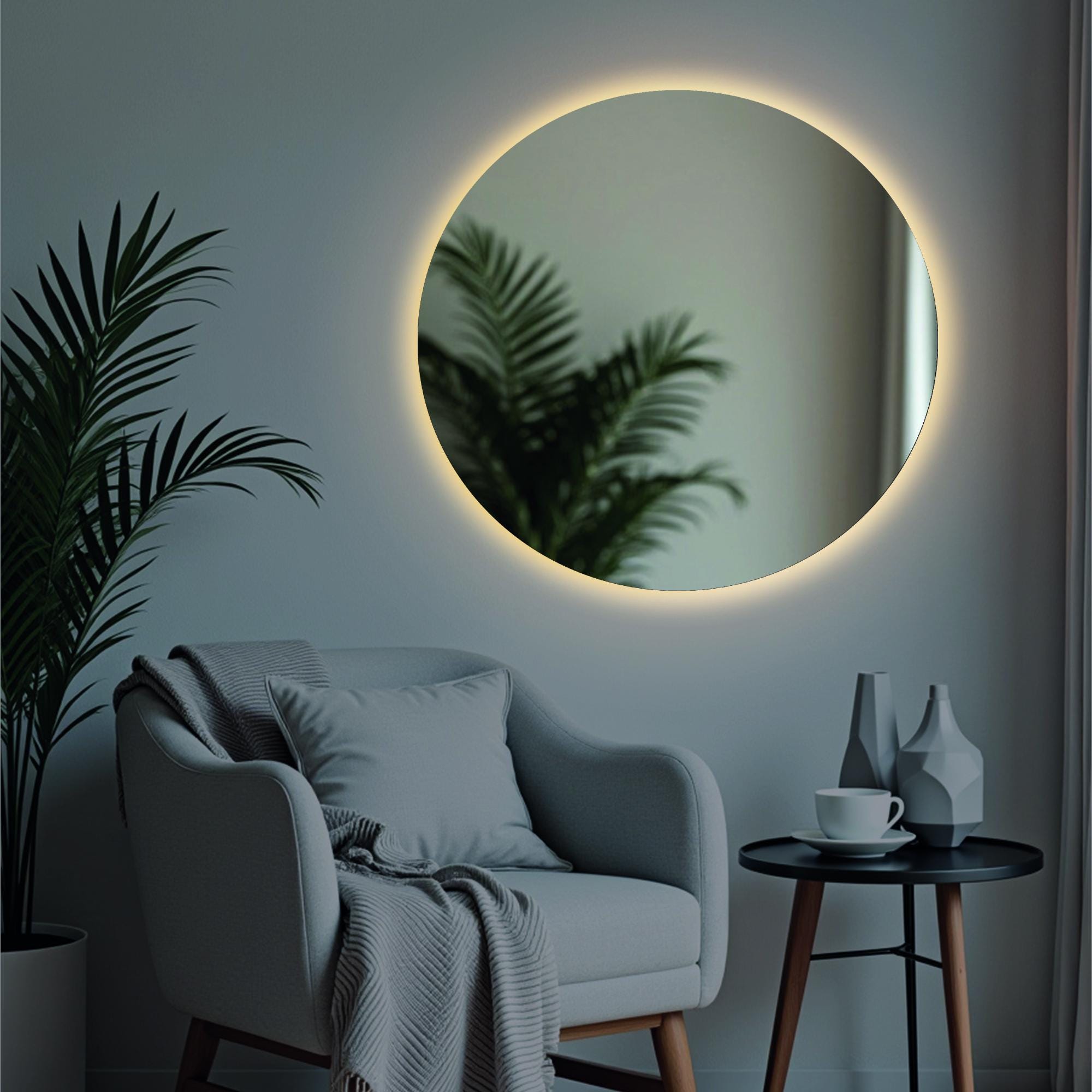 Round LED Backlit Mirror: Minimalist Bathroom Wall Mirror - Etsy