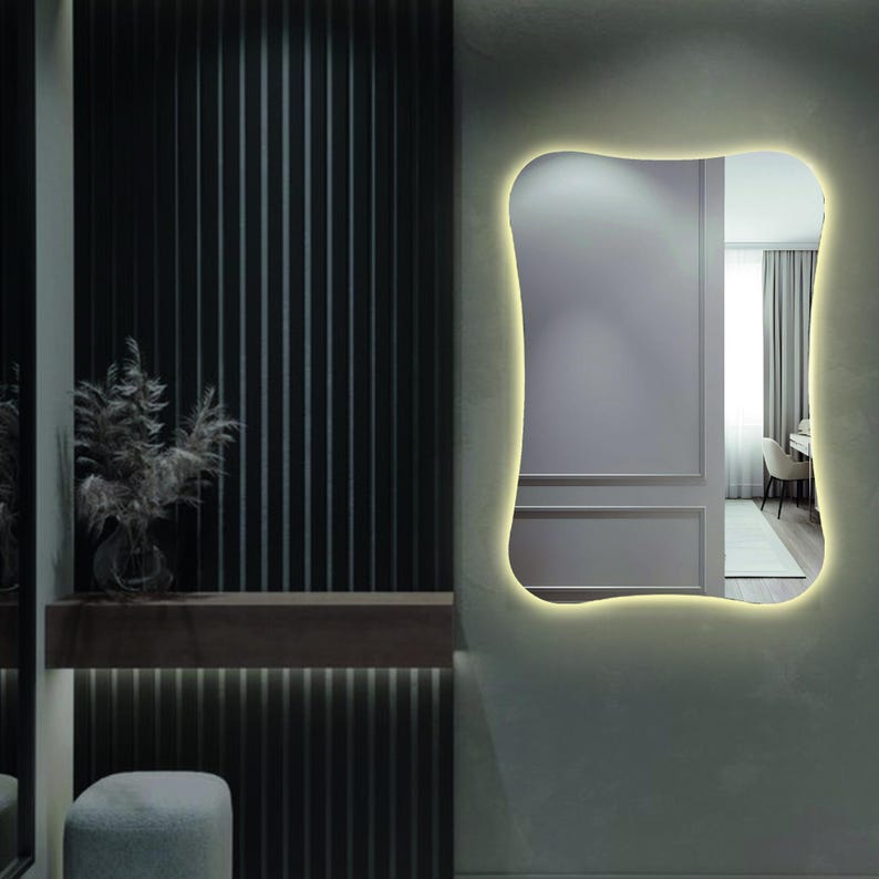 Rectangle Modern LED Backlit Wavy Mirror - Unique Frameless Wall Mirror ...