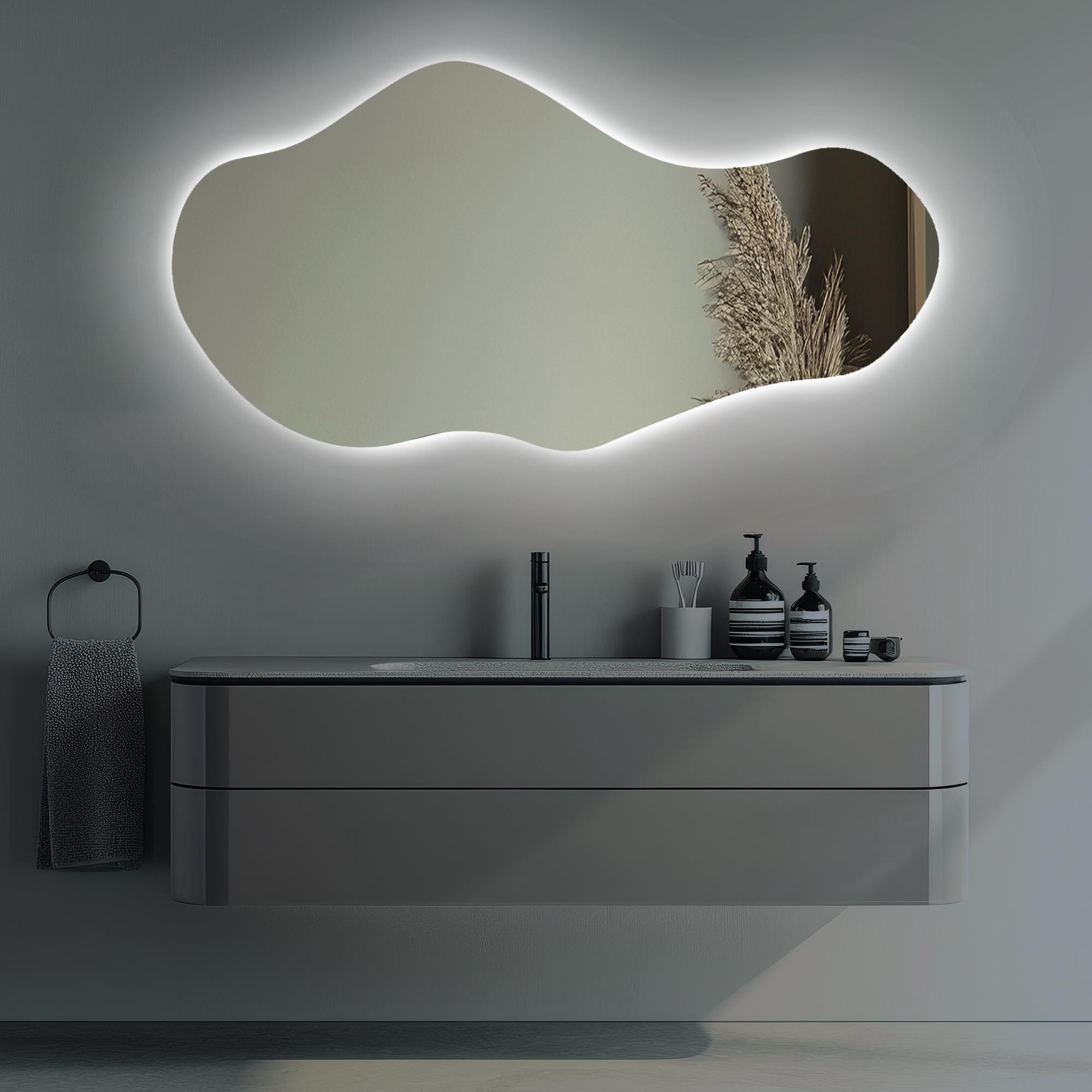 Asymmetrical LED Wall Mirror: Modern Backlit Vanity Mirror - Etsy