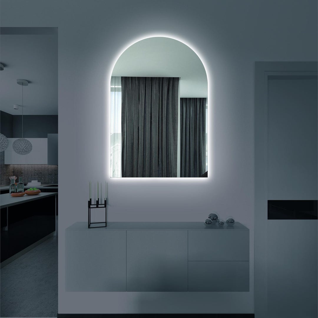 Arched LED Mirror - Modern Backlit Wall Mirror for Bathroom Bedroom ...