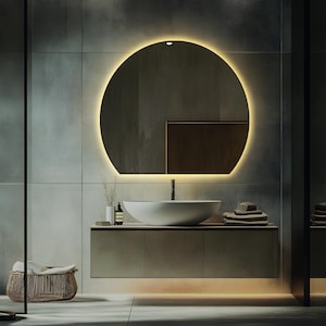 Half Circle LED Mirror - Modern Wall Mounted Lighted Mirror for ...