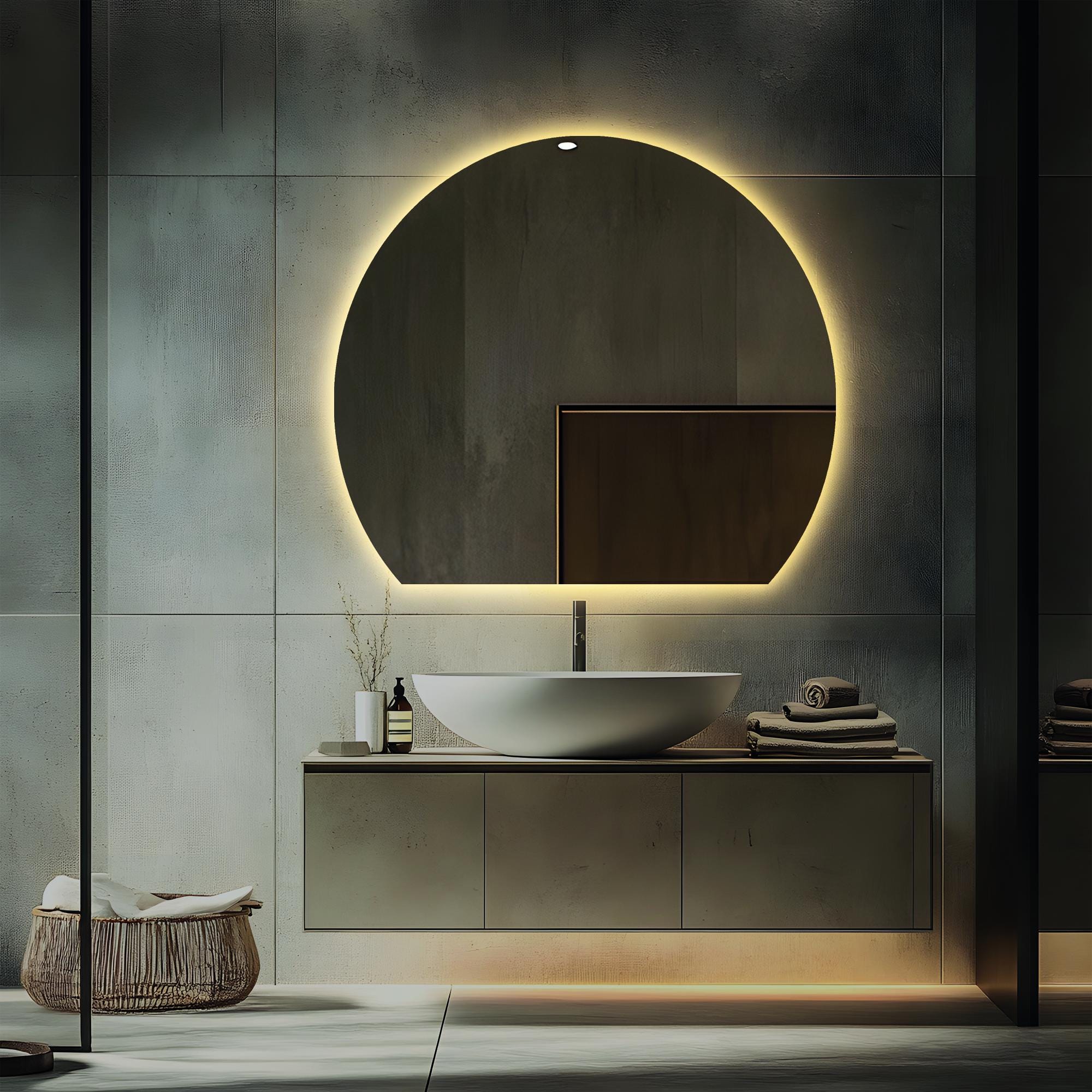 Half Circle LED Mirror - Modern Wall Mounted Lighted Mirror for ...